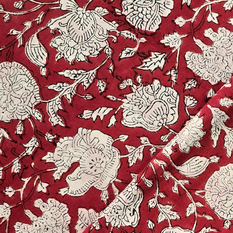 Pure Cotton Jaipuri Red With White Jungle Flower Jaal Hand Block Print ...