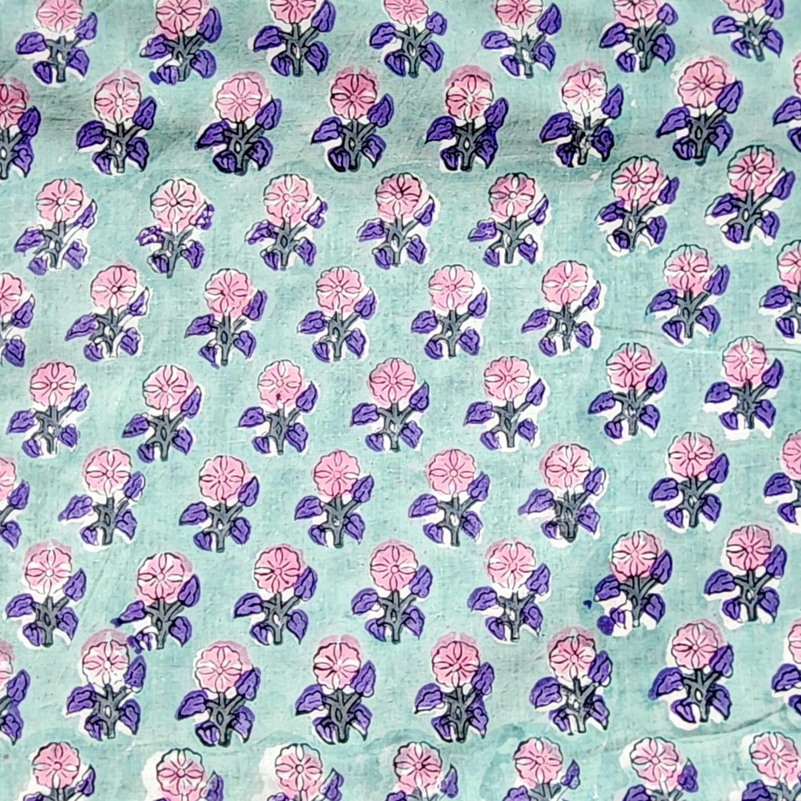 Pure Cotton Jaipuri Sky Blue With Purple Flower Motif Hand Block Print ...