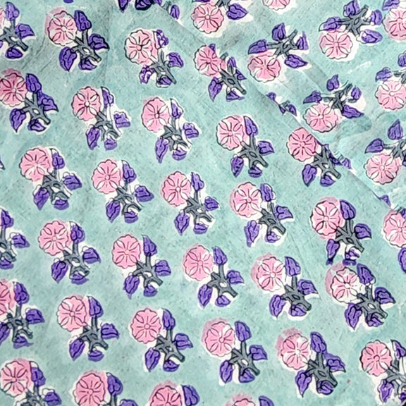 Pure Cotton Jaipuri Sky Blue With Purple Flower Motif Hand Block Print ...