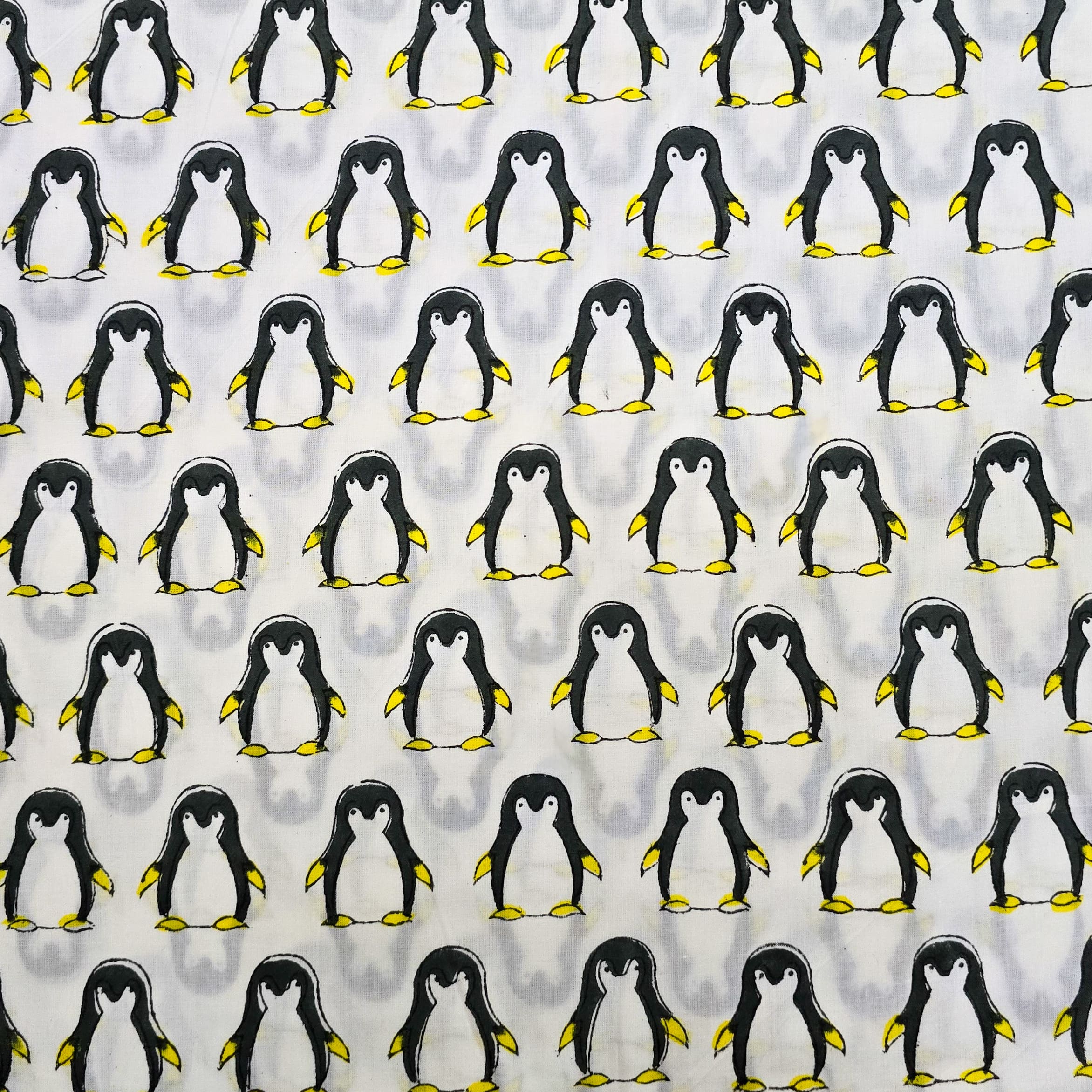 Pure Cotton Jaipuri White And Black Penguin Hand Block Print Fabric ...