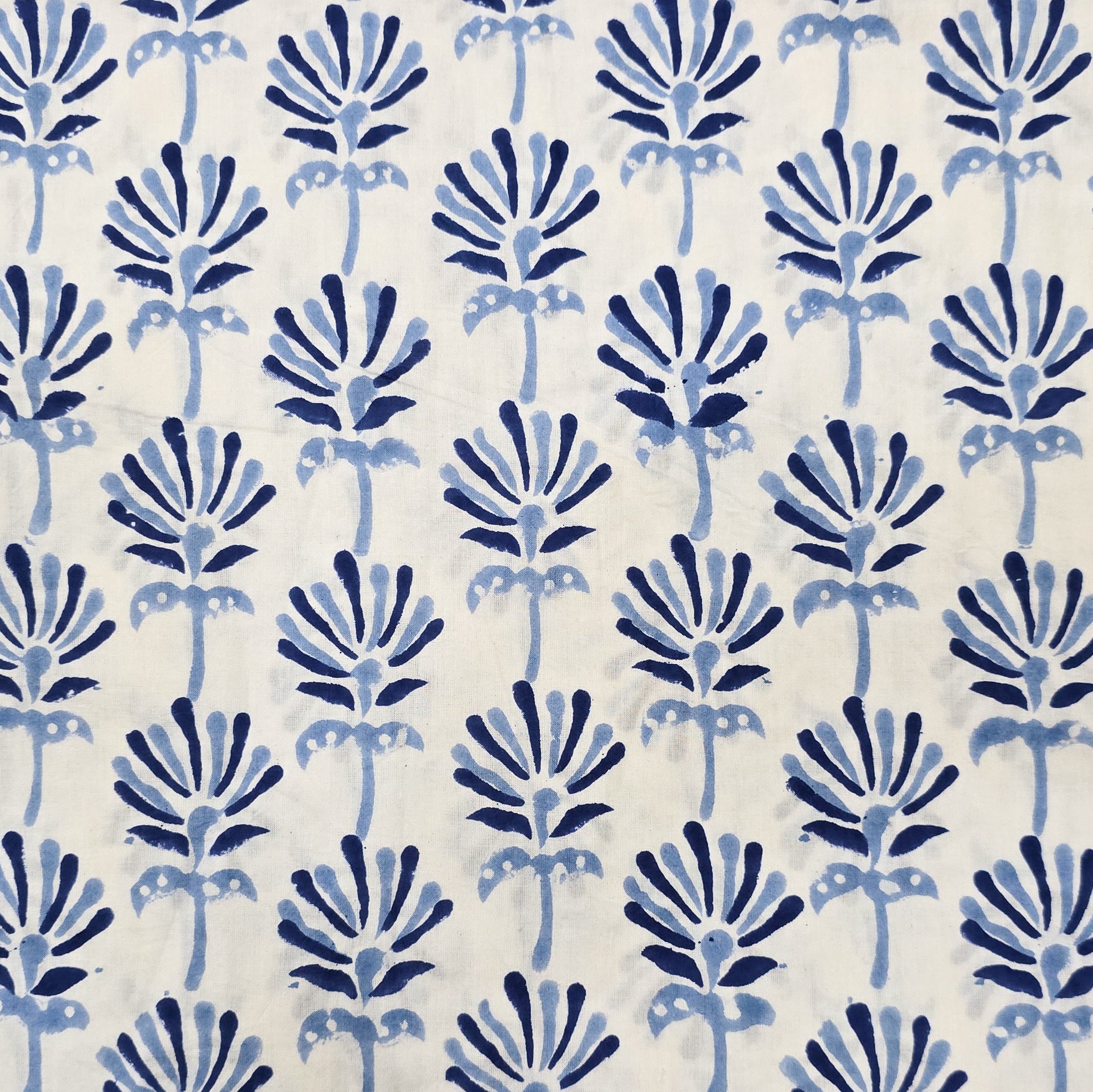 Pure Cotton Jaipuri White And Blue Flower Creeper Hand Block Print Fab ...