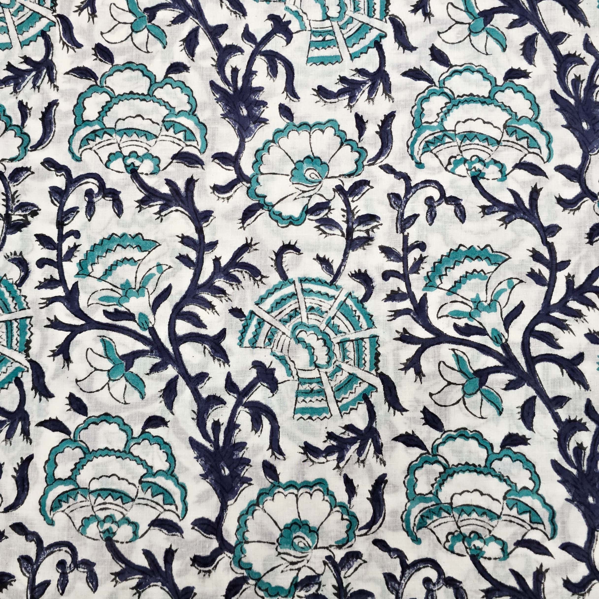 Pure Cotton Jaipuri White And Blue Jungle Flower Jaal Hand Block Print ...