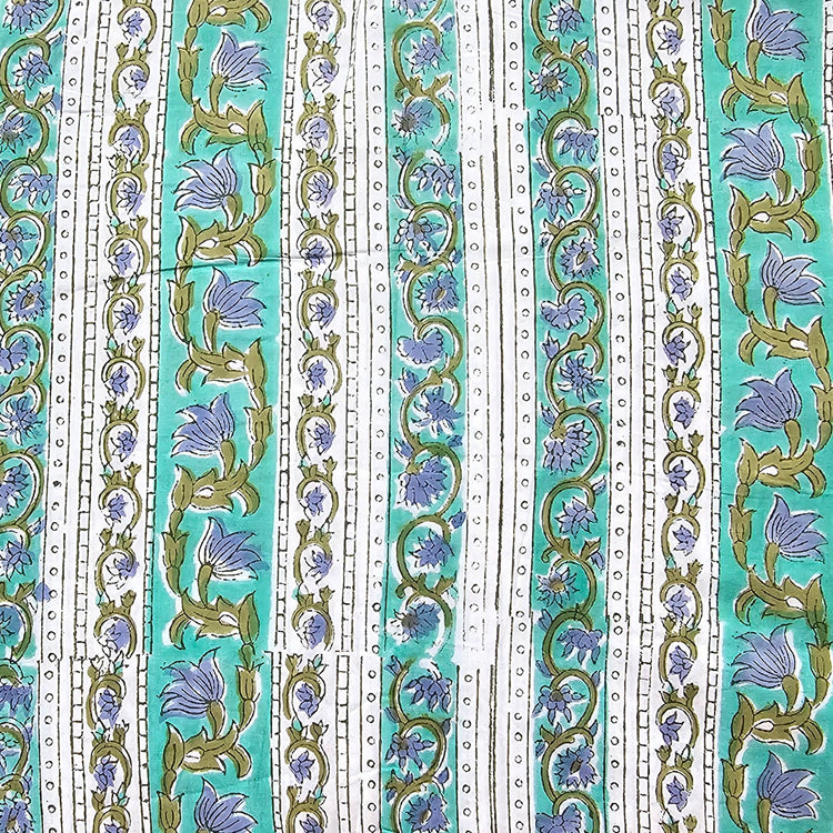 Pure Cotton Jaipuri White And Green Border And Flower Creeper Hand Blo – Sanskruti
