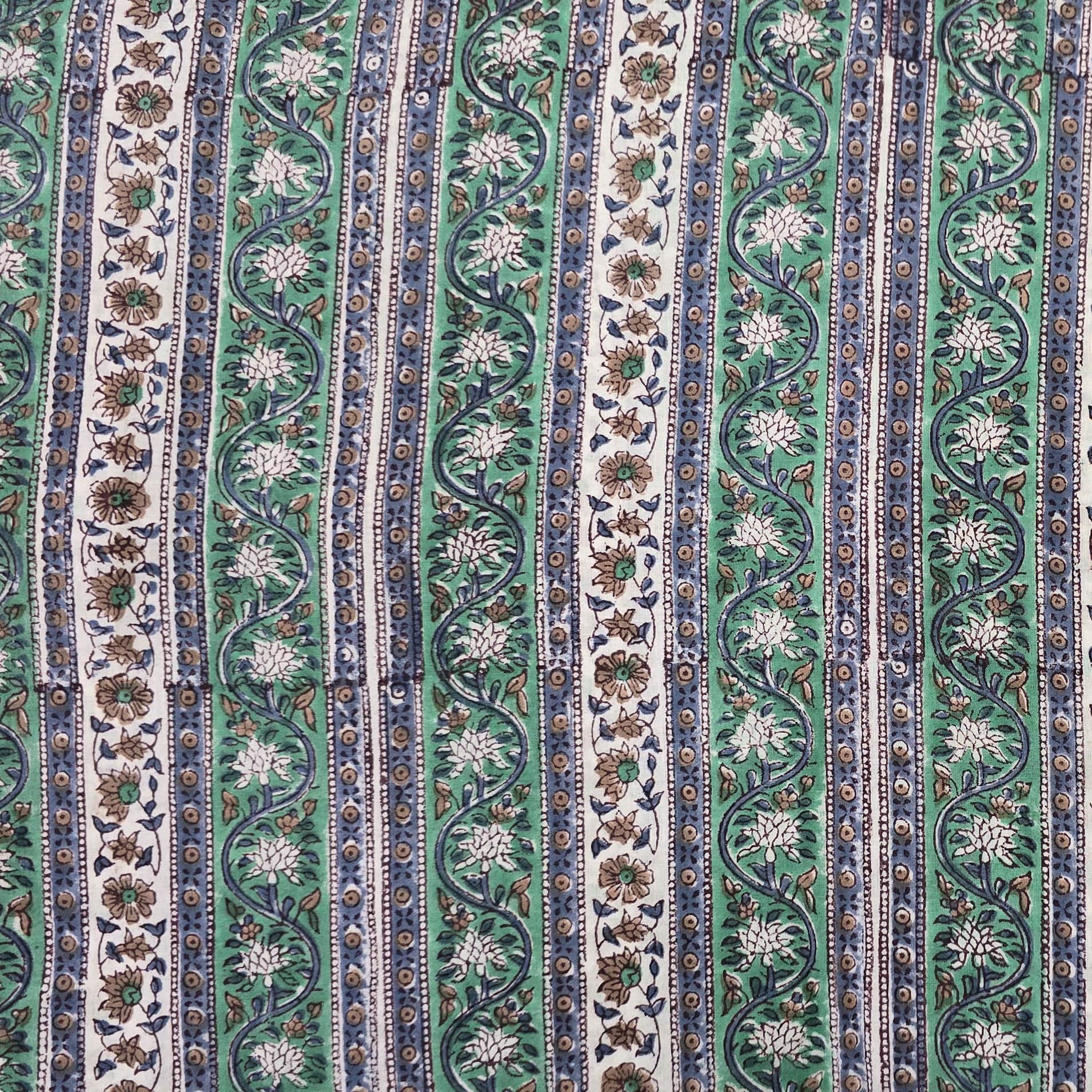 Pure Cotton Jaipuri White And Green Border Hand Block Print Fabric – Sanskruti