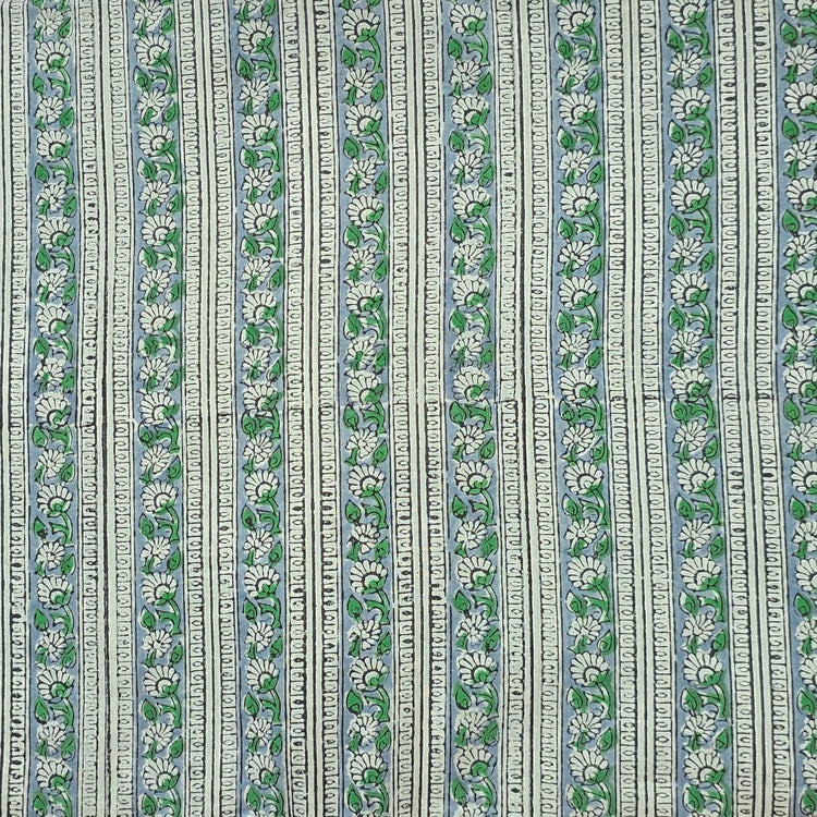 (PRE-CUT 1.10 METER) Pure Cotton Jaipuri White And Green Border Hand B – Sanskruti