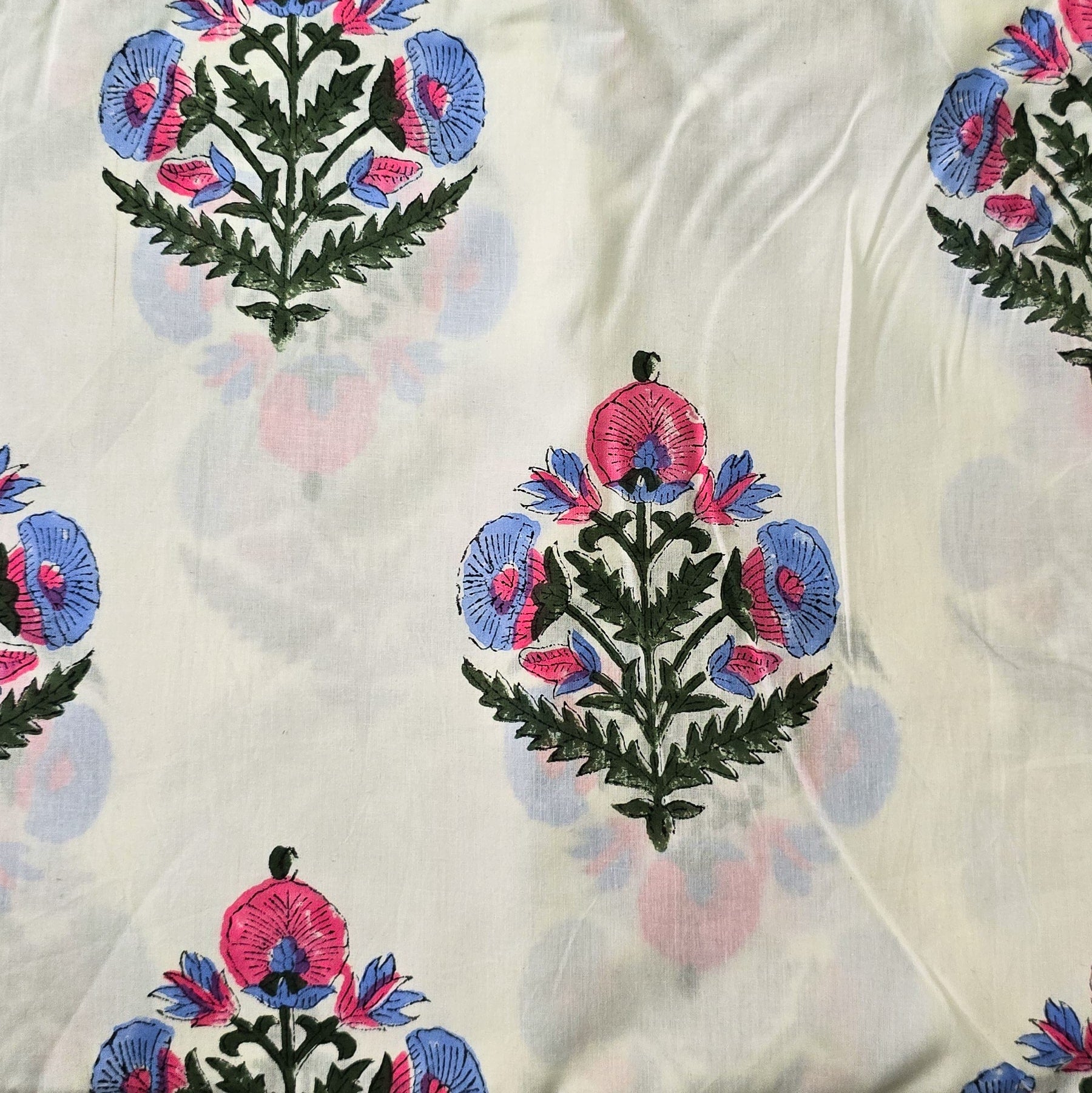 Pure Cotton Jaipuri White Dark Pink Wild Flower Motif Hand Block Print ...