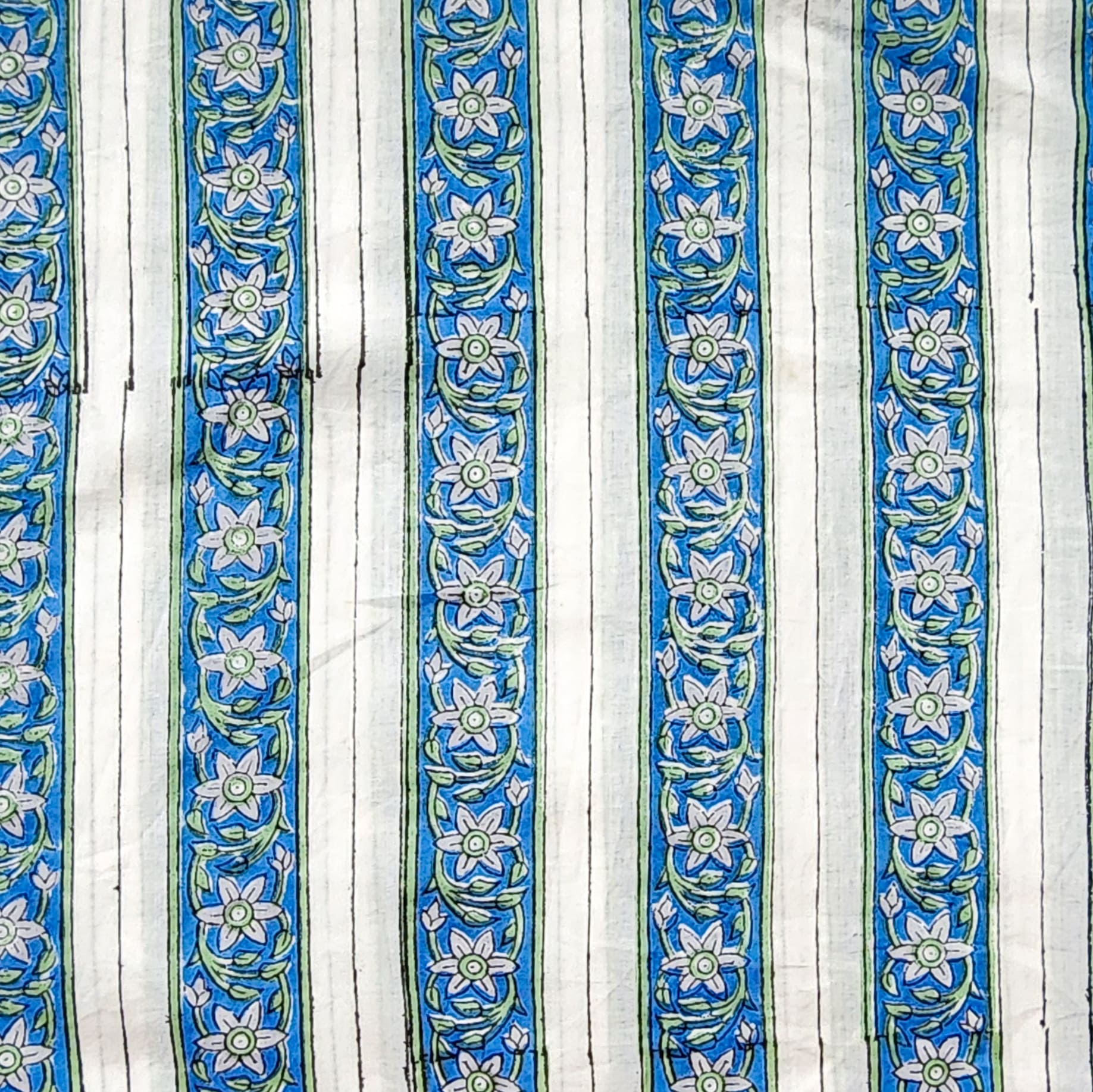 (PRE-CUT 2.45 METER) Pure Cotton Jaipuri White With Blue Border Hand B ...