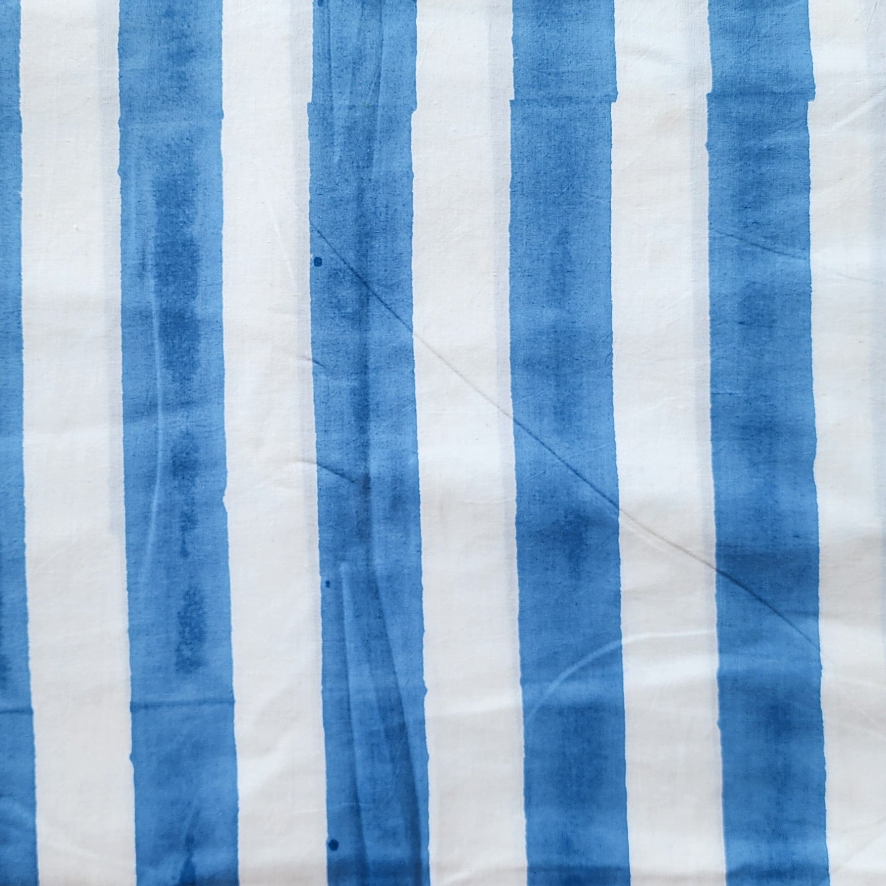 Pure Cotton Jaipuri White With Blue Fat Stripes Hand Block Print Fabri ...