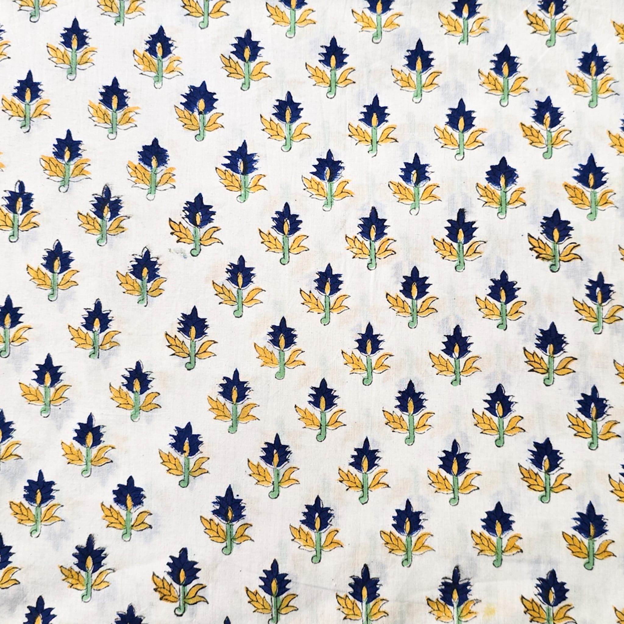 Pure Cotton Jaipuri White With Blue Lily Flower Motif Hand Block Print ...