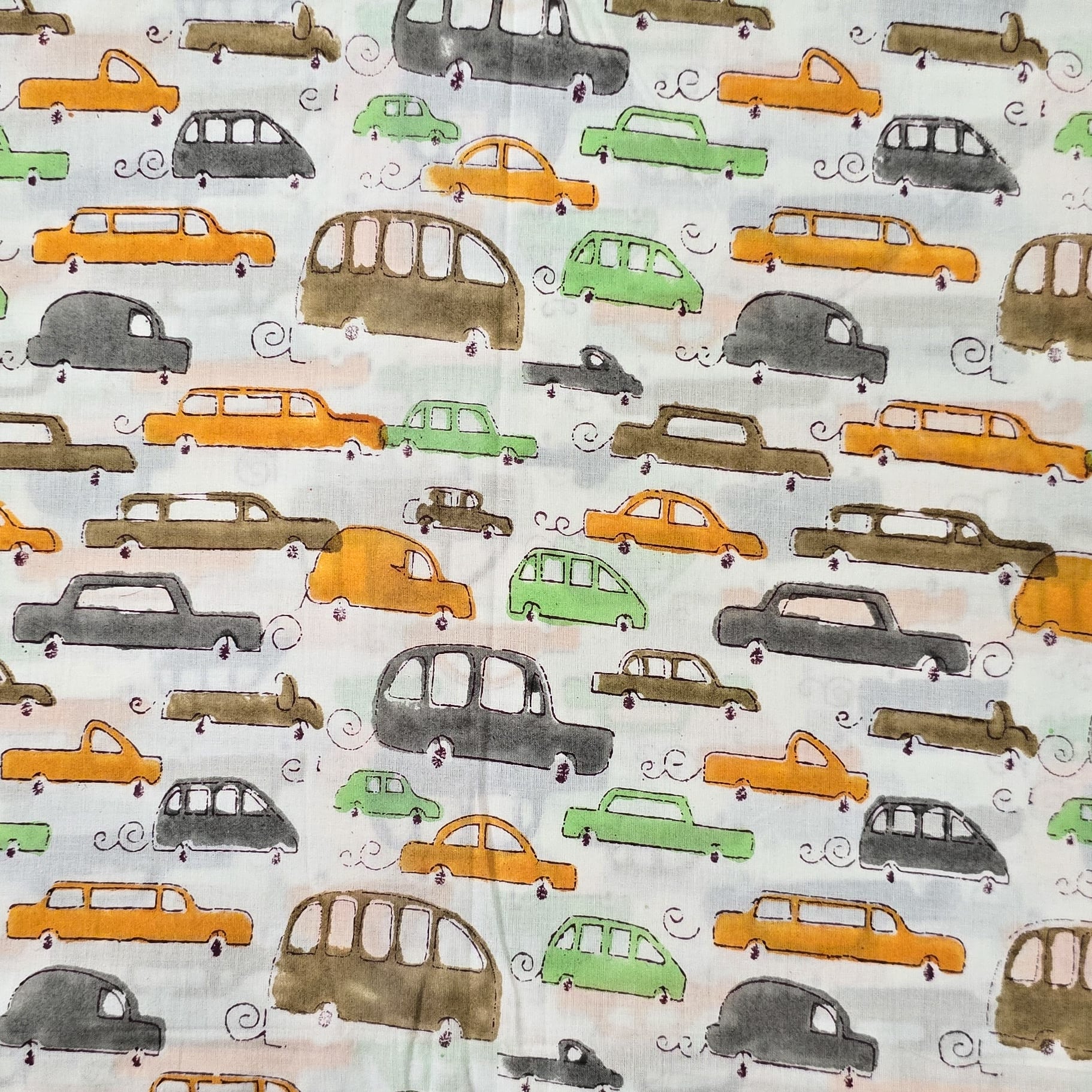 Pure Cotton Jaipuri White With Colourfull Cars Hand Block Print Fabric ...