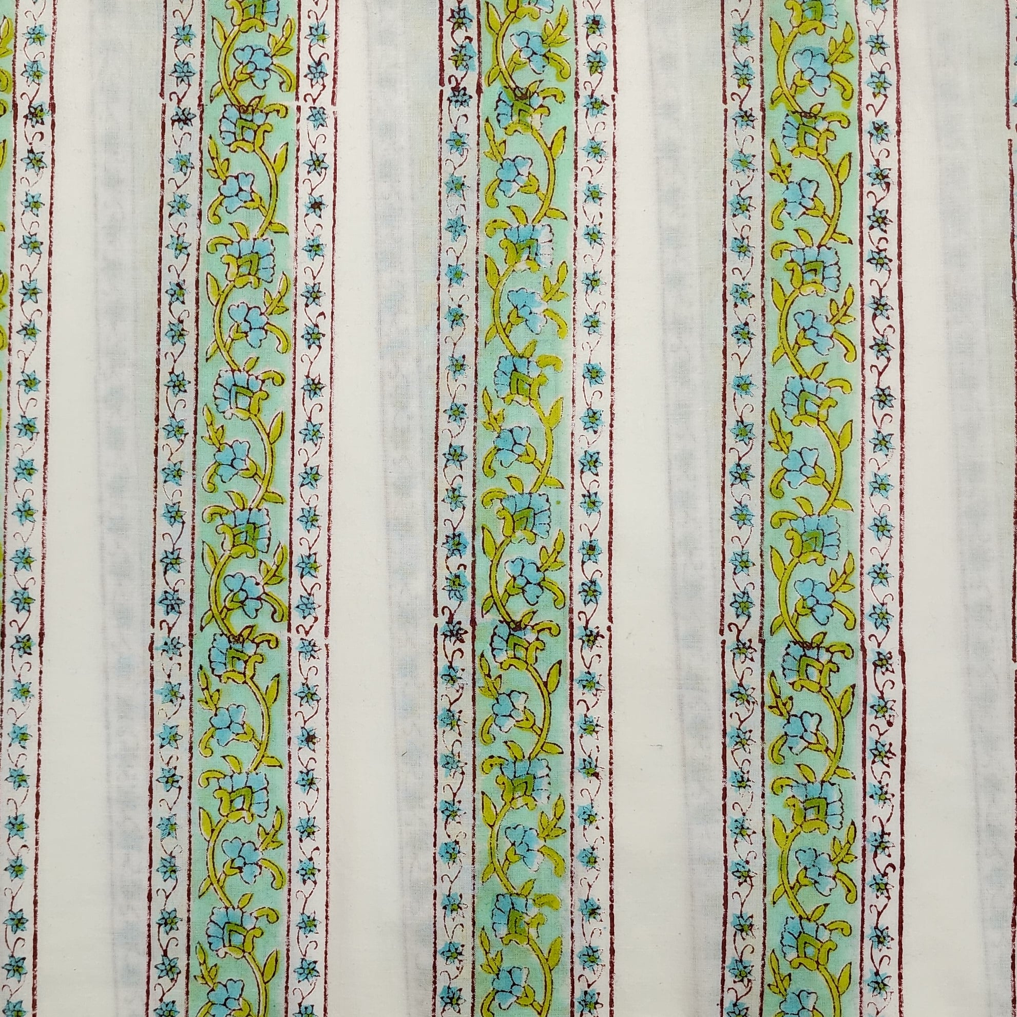 Pure Cotton Jaipuri White With Green Big Border Hand Block Print Fabri ...