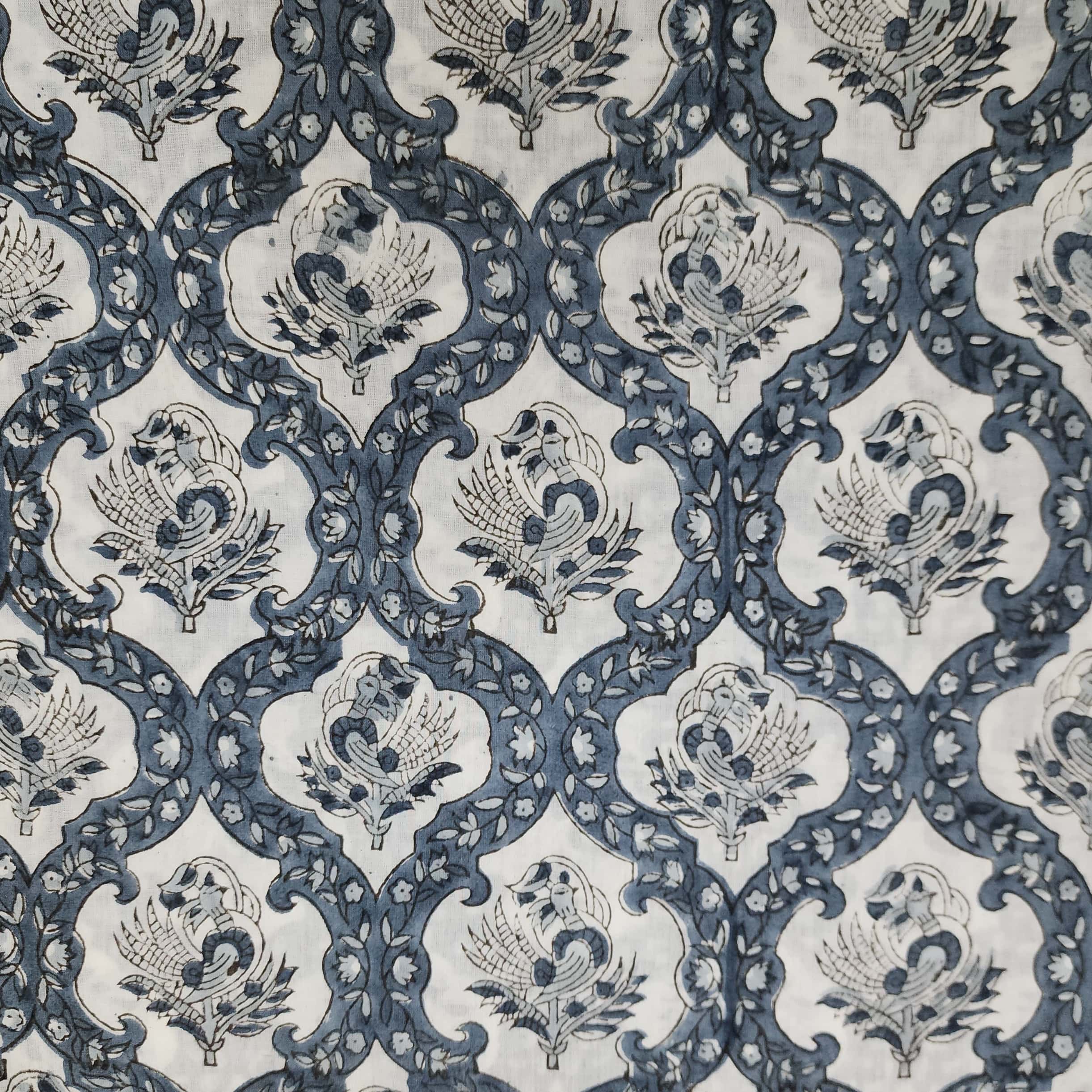 Pure Cotton Jaipuri White With Grey Jaal With Flower Intricate Design ...