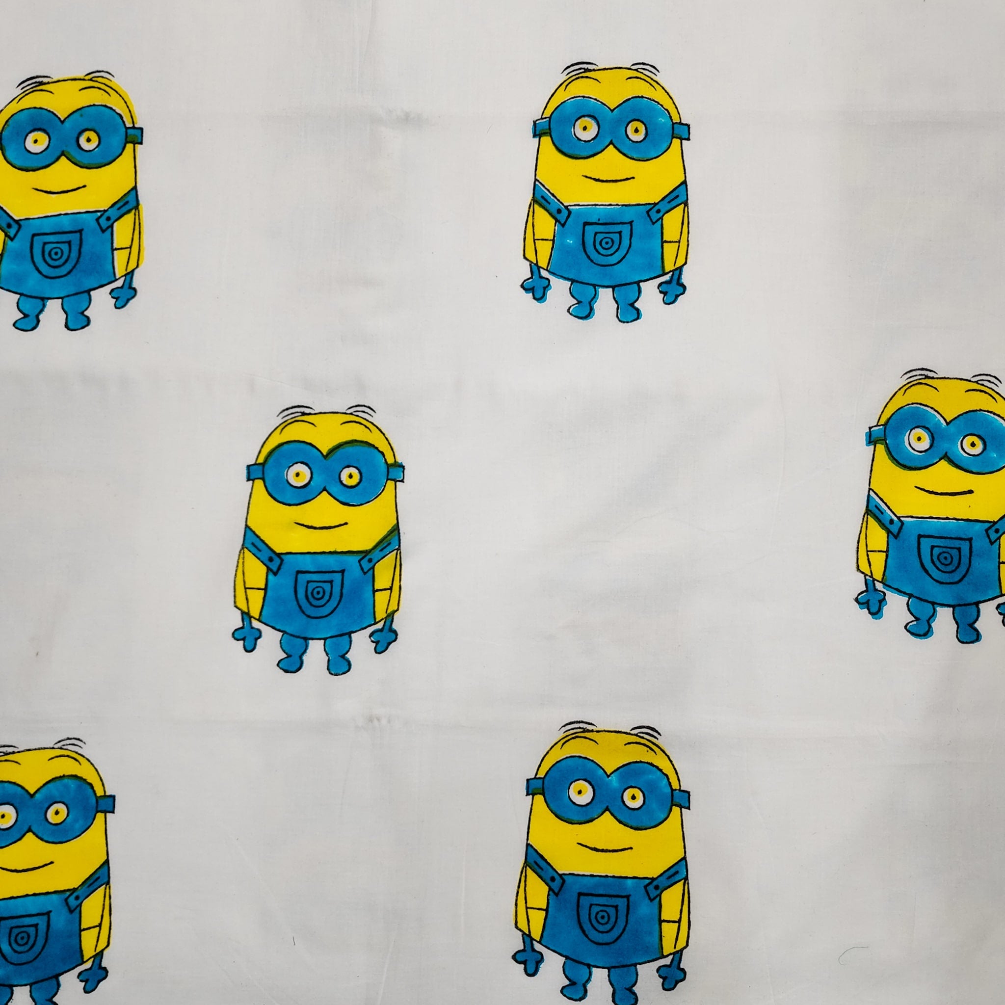 Pure Cotton Jaipuri White With Minions Hand Block Print Fabric – Sanskruti