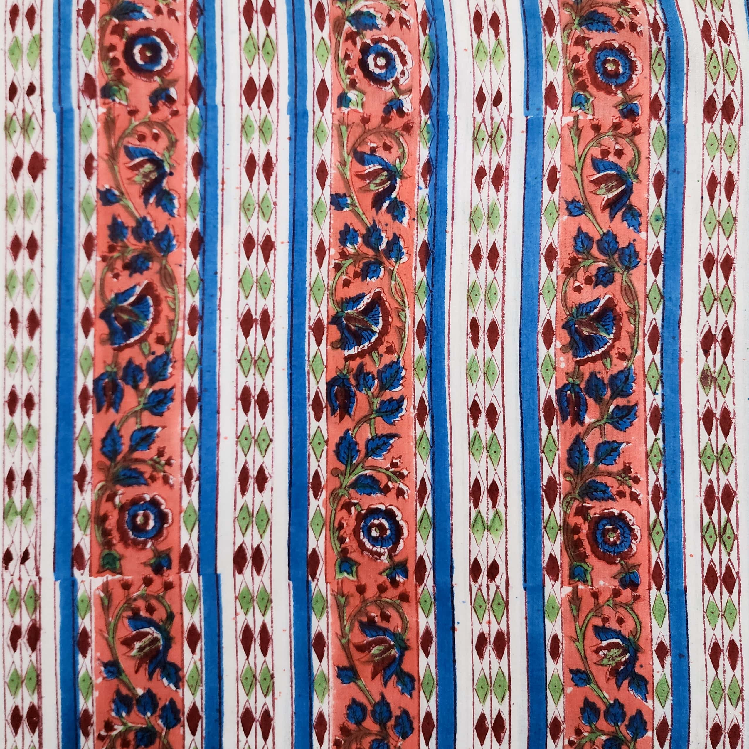 (Pre-Cut 1.90 Meter) Pure Cotton Jaipuri White With Orange And Blue Bo – Sanskruti