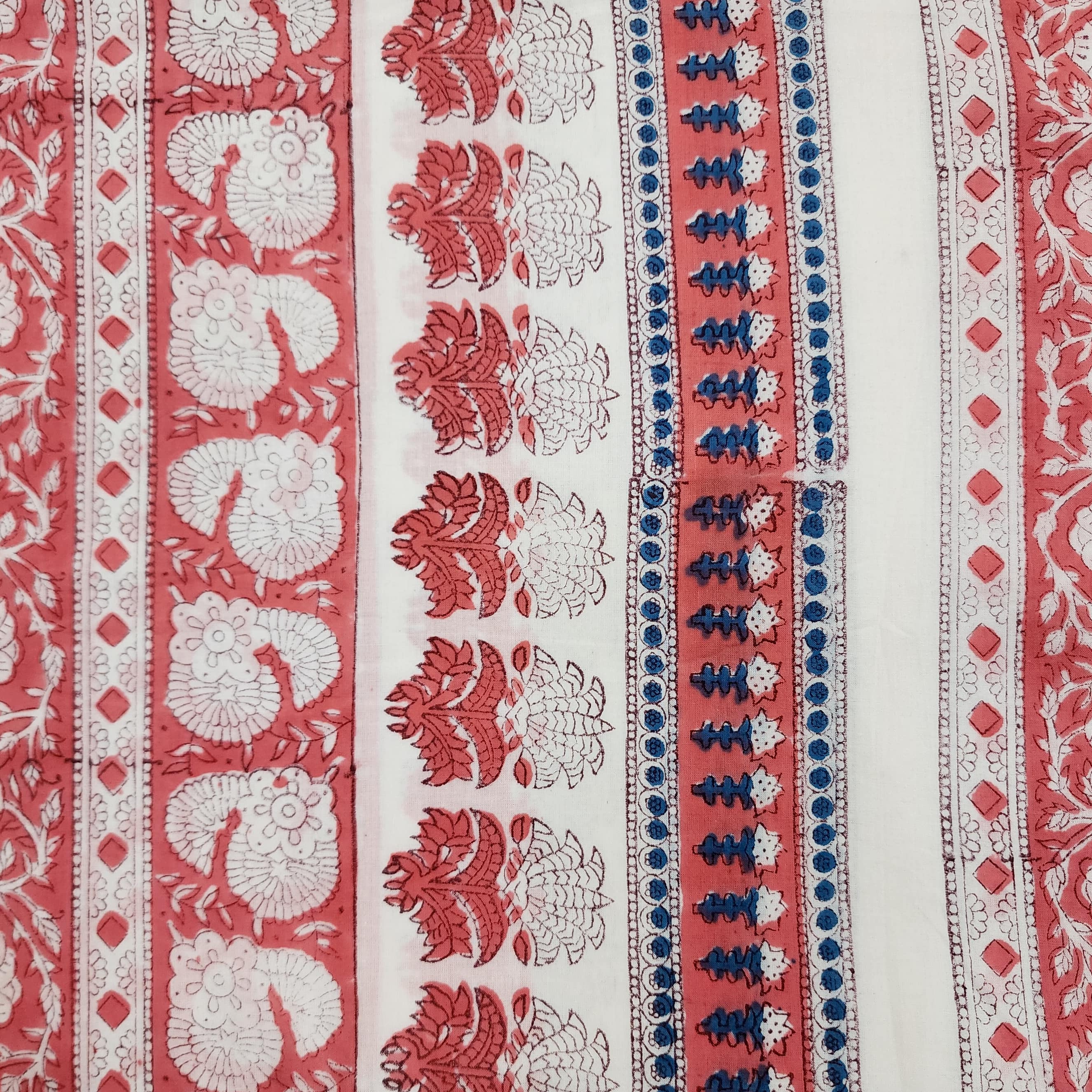 Pure Cotton Jaipuri White With Peach Big Border Hand Block Print Fabri ...