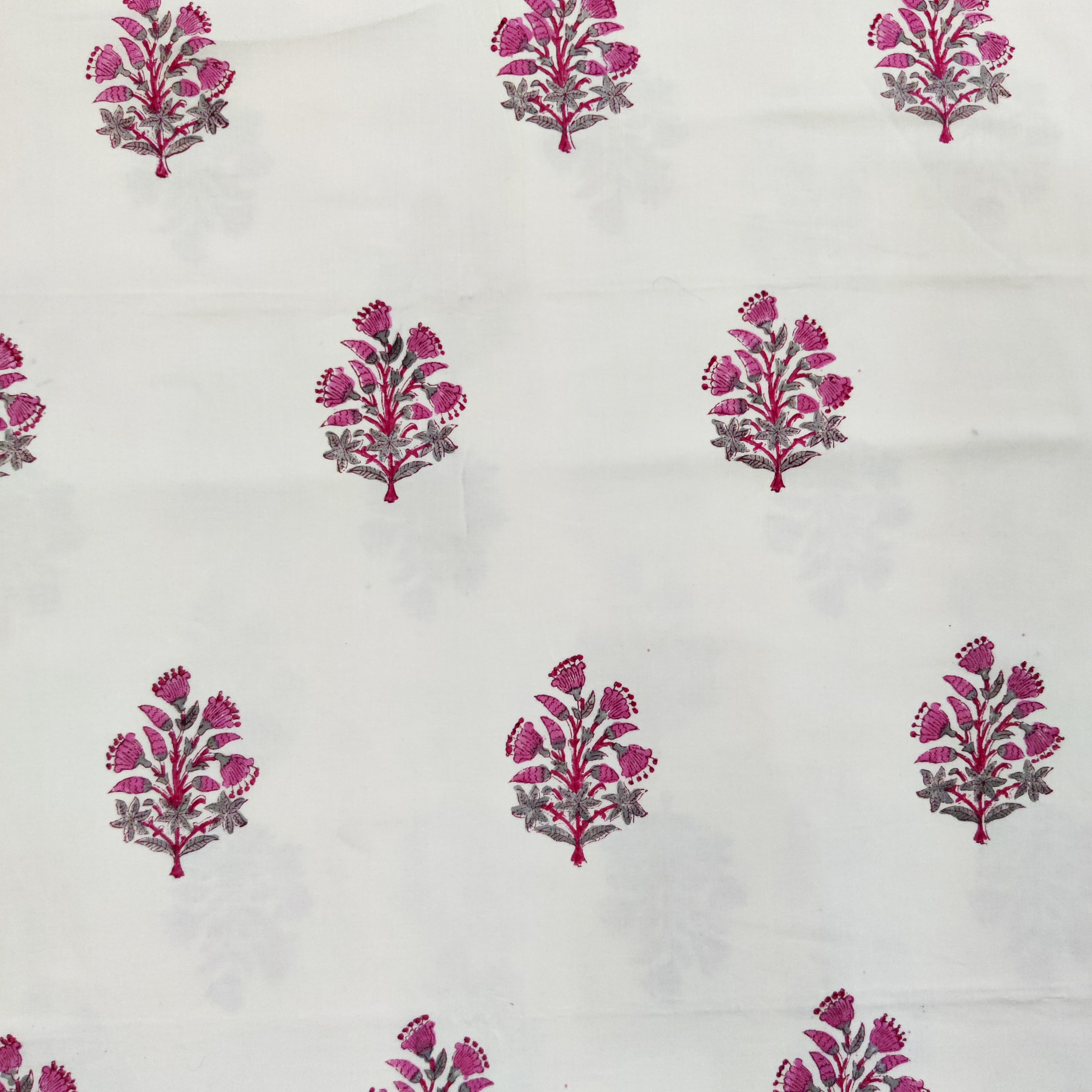 Pure Cotton Jaipuri White With Pink Big Flower Motifs Hand Block Print ...