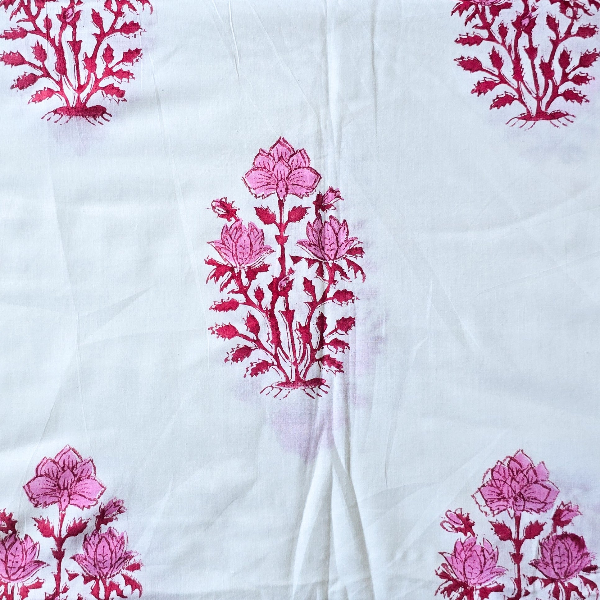 Pure Cotton Jaipuri White With Pink Flower Big Motif Hand Block Print ...