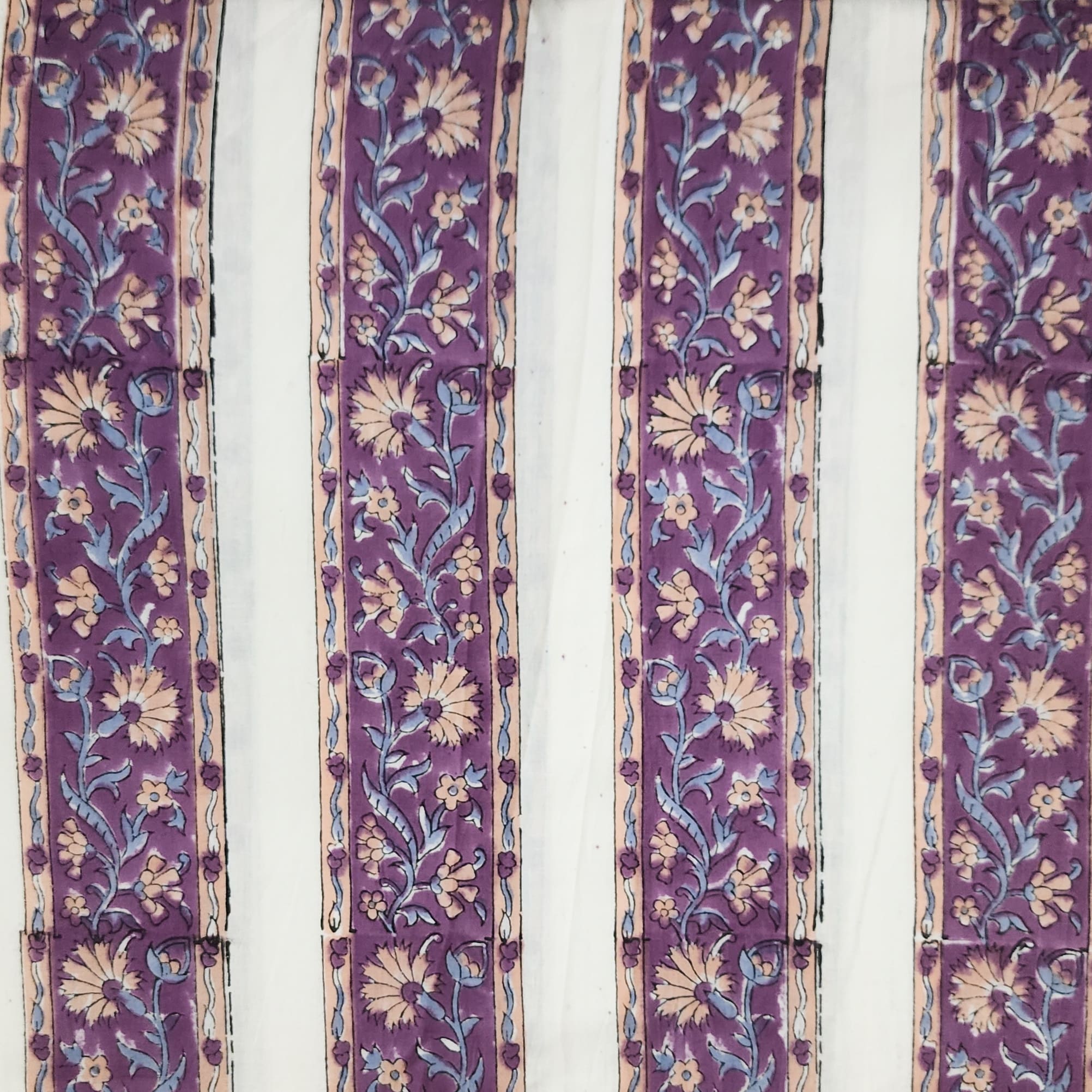 (PRE-CUT 1.15 METER) Pure Cotton Jaipuri White With Purple Border Hand – Sanskruti