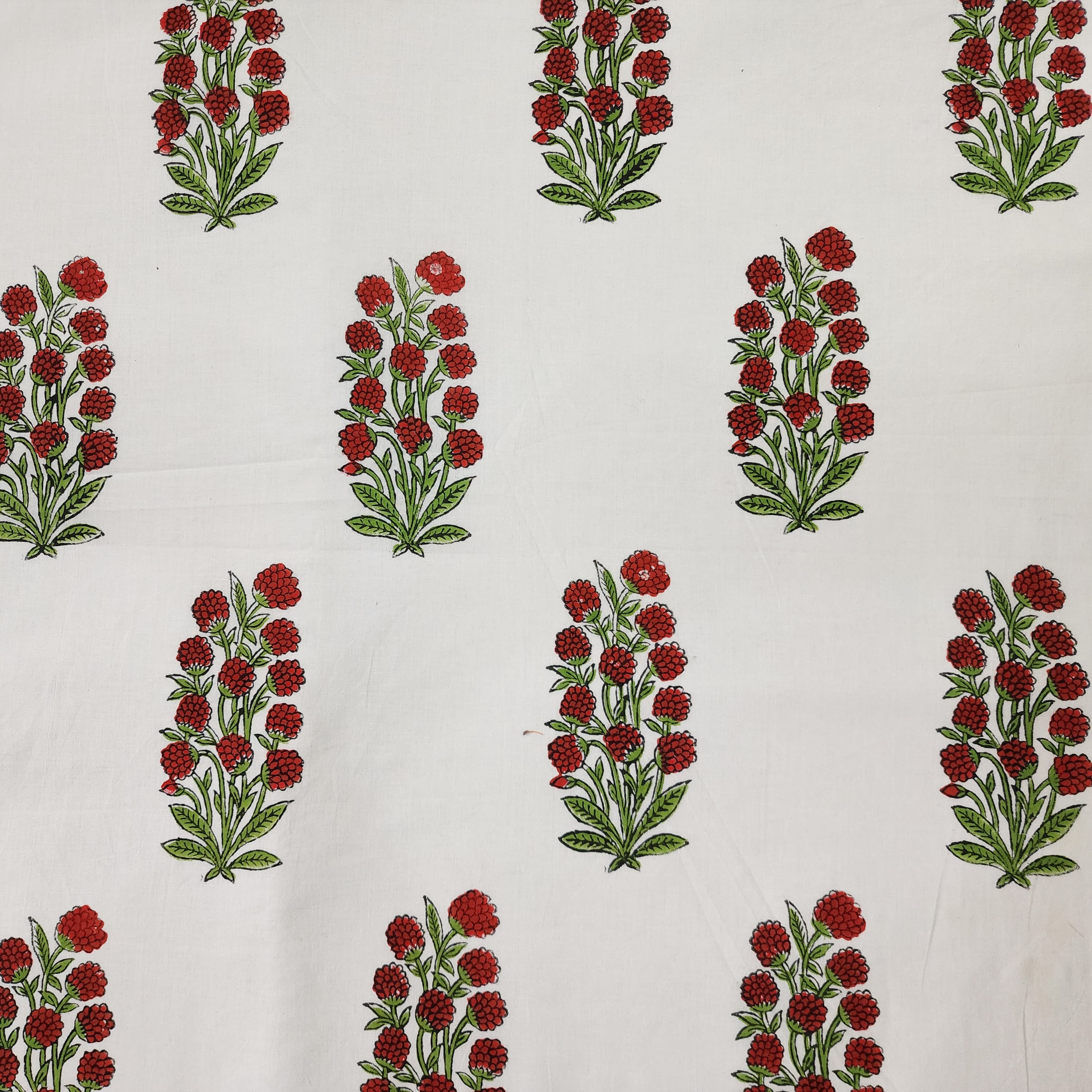 Pure Cotton Jaipuri White With Red Floral Bush Motif Hand Block Print ...
