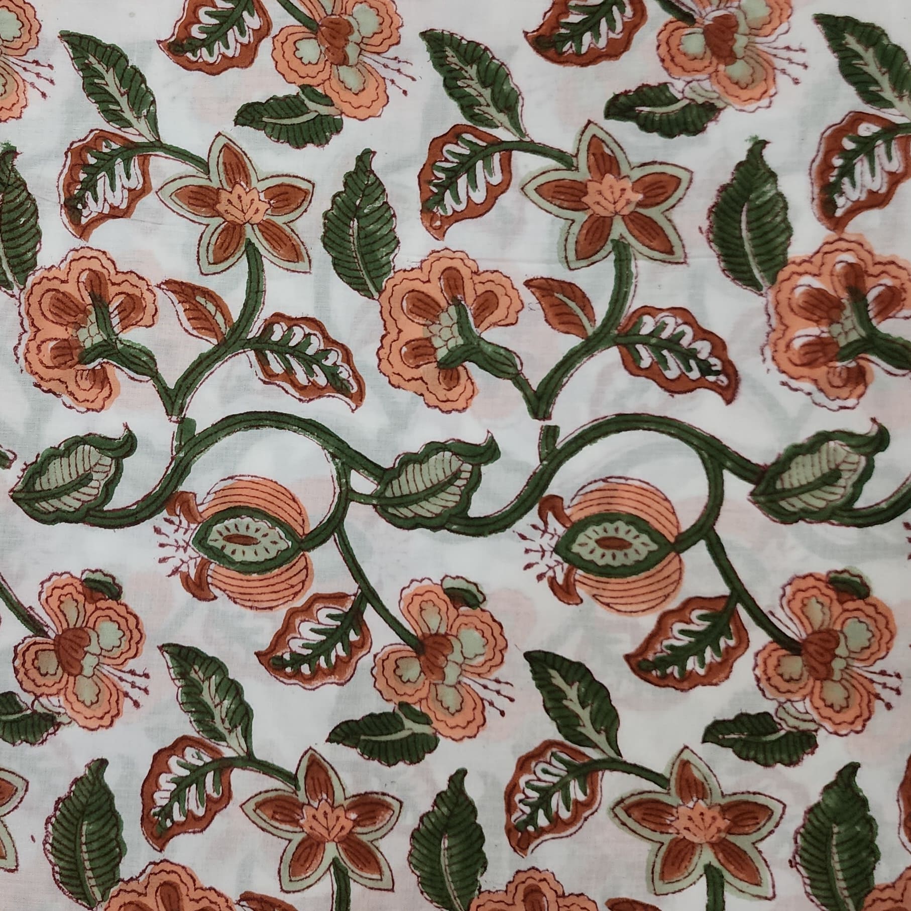 Pure Cotton Jaipuri White With Saffron Flower Jaal Hand Block Print Fa ...