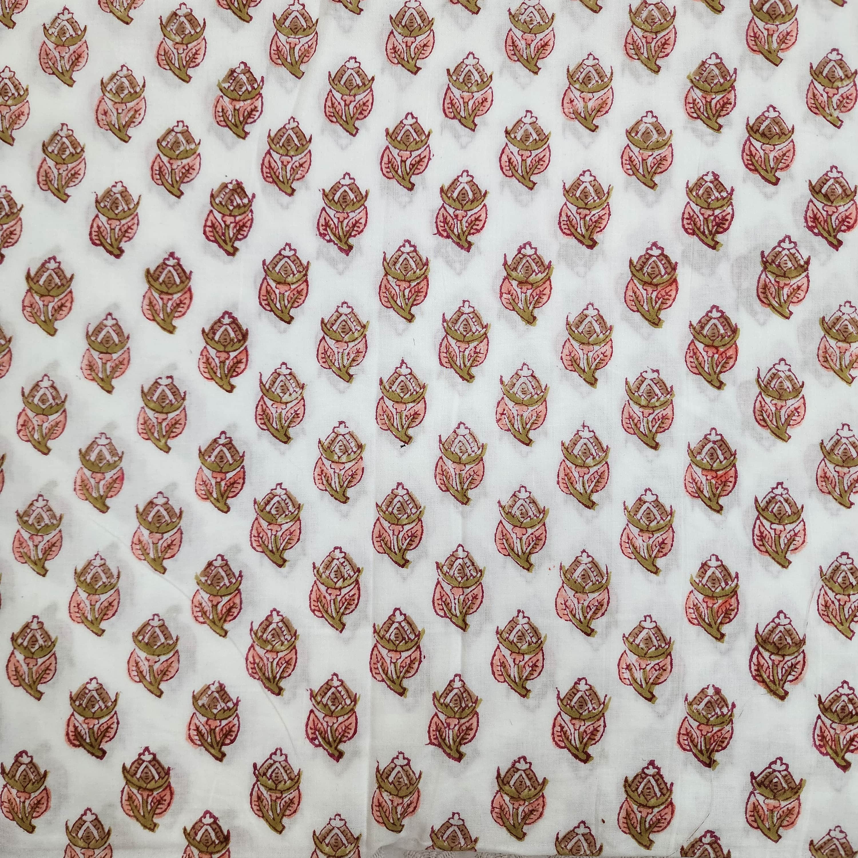 (PRE-CUT 1.70 METER) Pure Cotton Jaipuri White With Small Flower Bud H – Sanskruti