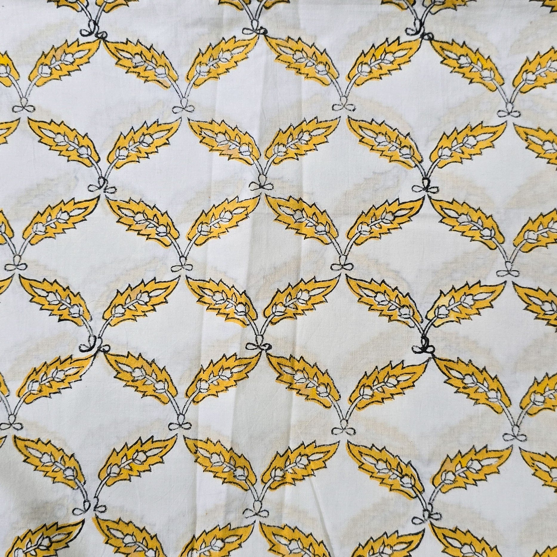 Pure Cotton Jaipuri White With Yellow Jaal Hand Block Print Fabric ...