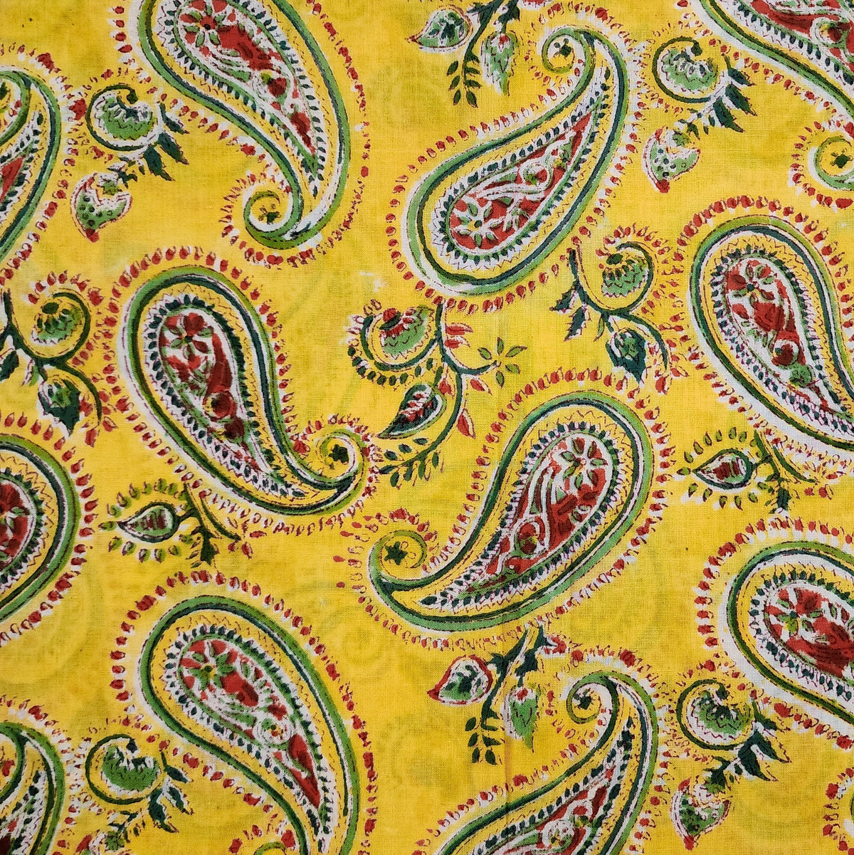 Pre-cut 1 meter Pure Cotton Jaipuri Yellow With Multi Kairi Jaal Hand ...