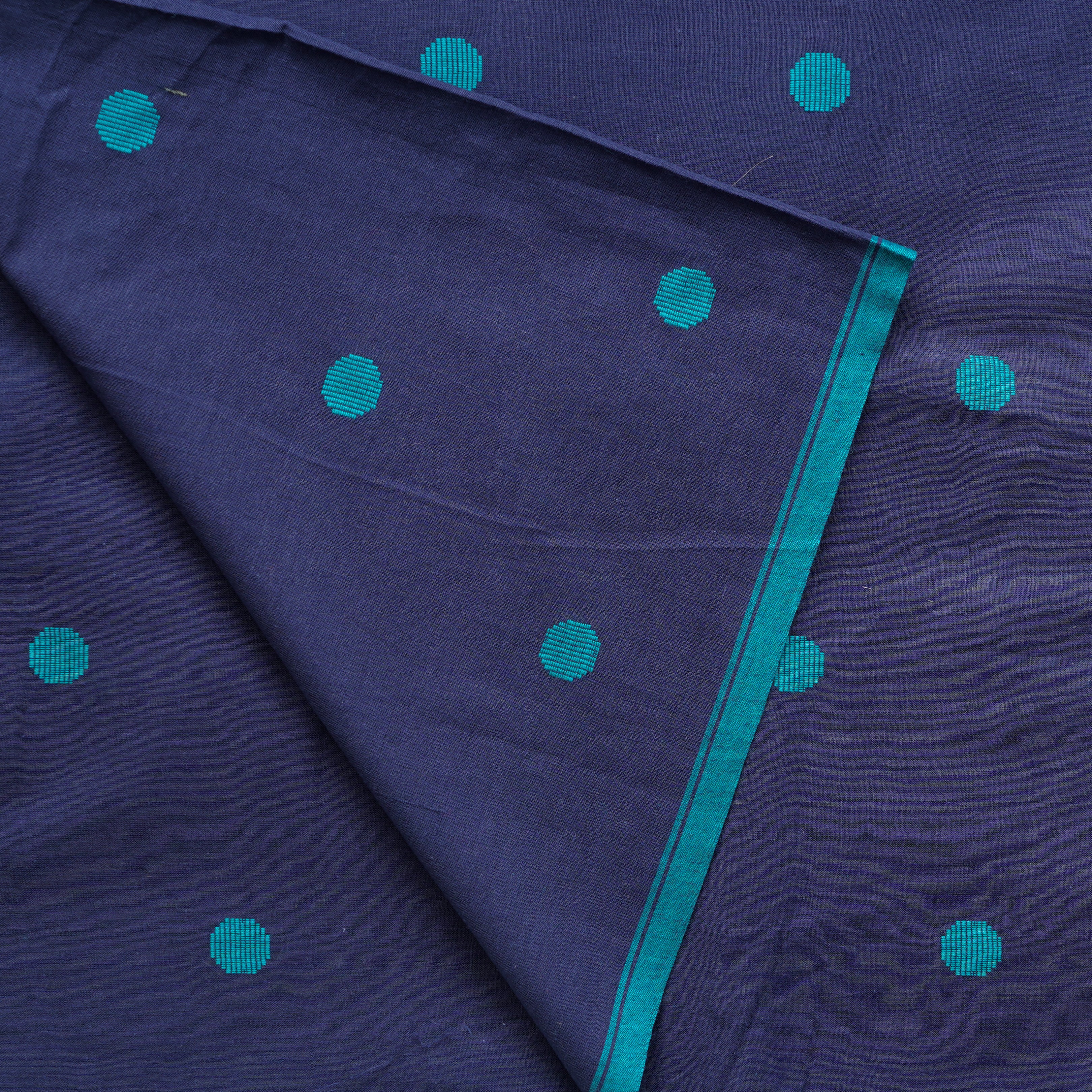 ( Pre-Cut 0.82 Meter ) Pure Cotton Jamdani Navy Blue With Light Blue P ...
