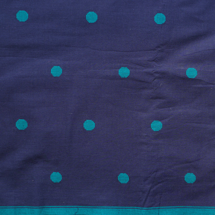 ( Pre-Cut 0.82 Meter ) Pure Cotton Jamdani Navy Blue With Light Blue P ...
