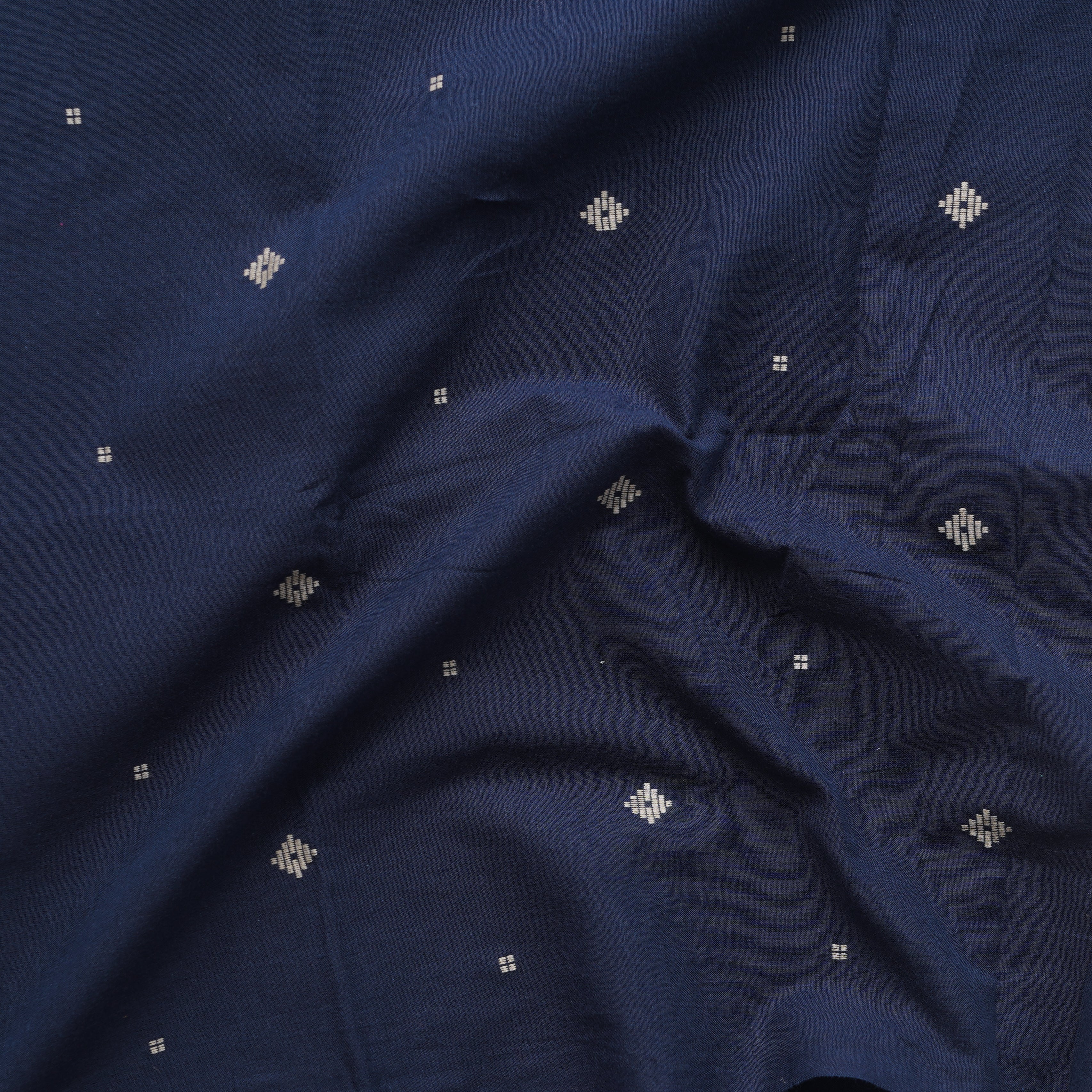 ( Pre-Cut 1.30 Meter )Pure Cotton Jamdani Navy Blue With White Diomand ...