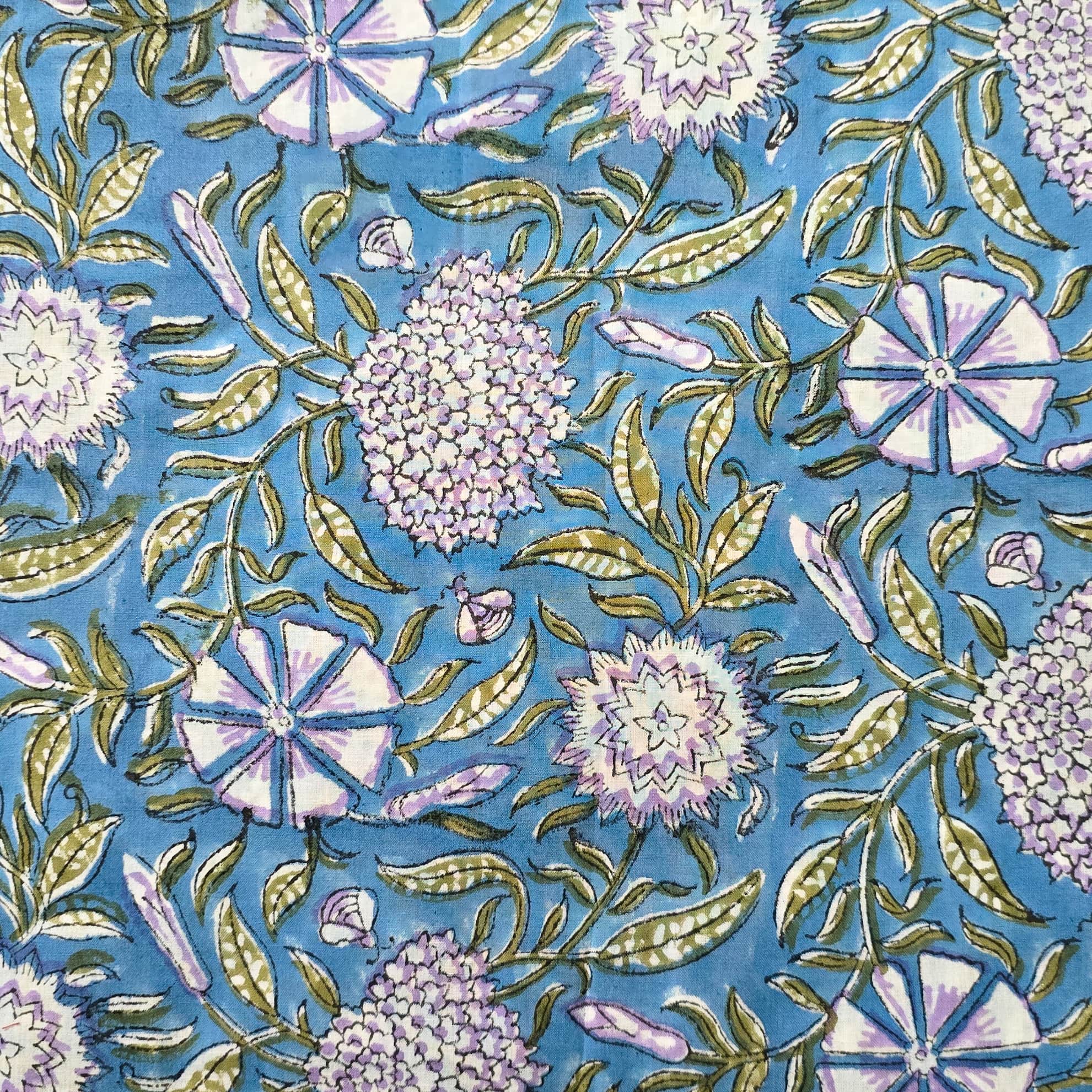 Pure Cotton Jaipuri Blue With Jungle Flower Jaal Hand Block Print Fabr ...