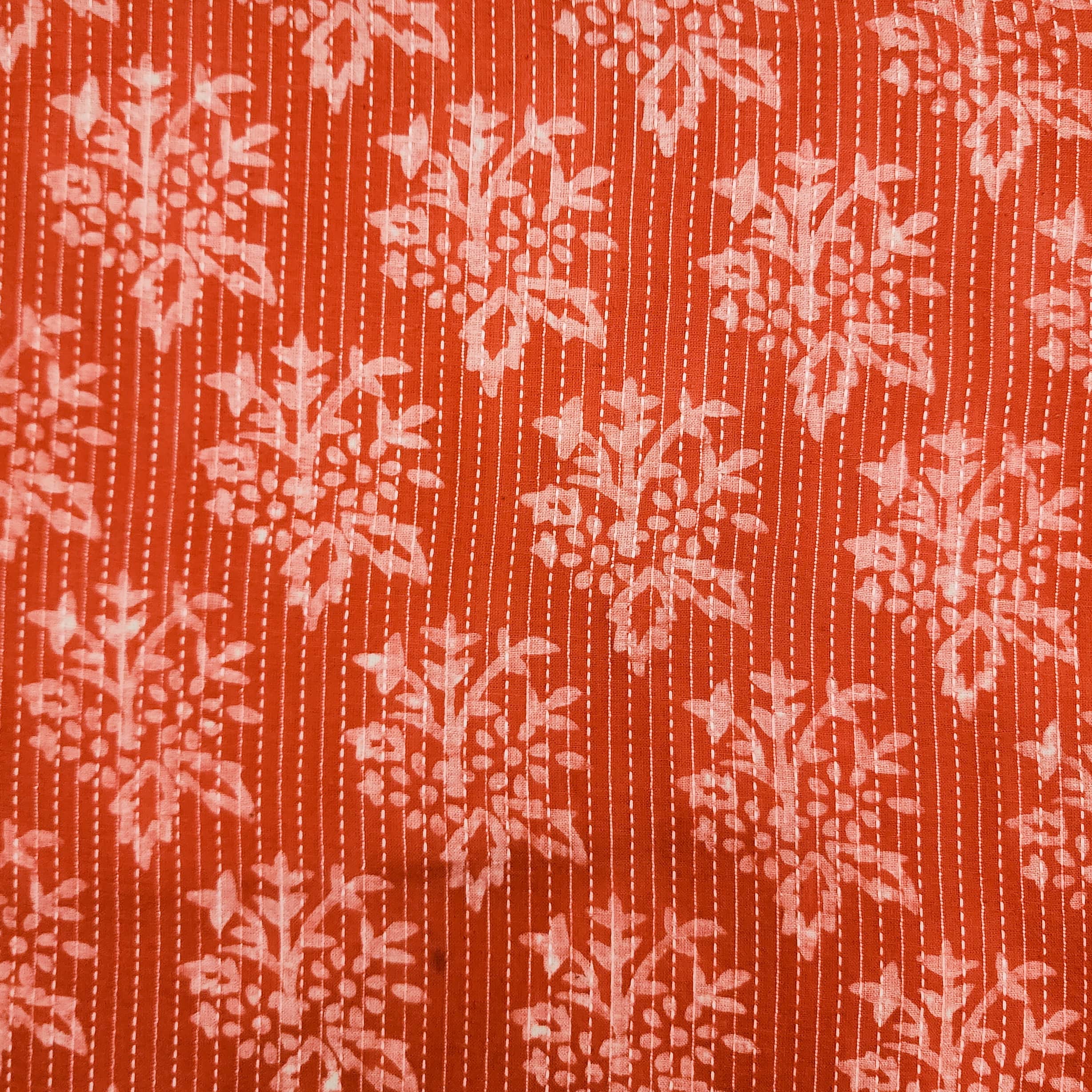 Pure Cotton Kaatha Dabu Orange With Cream Flower Motifs Hand Block Pri ...