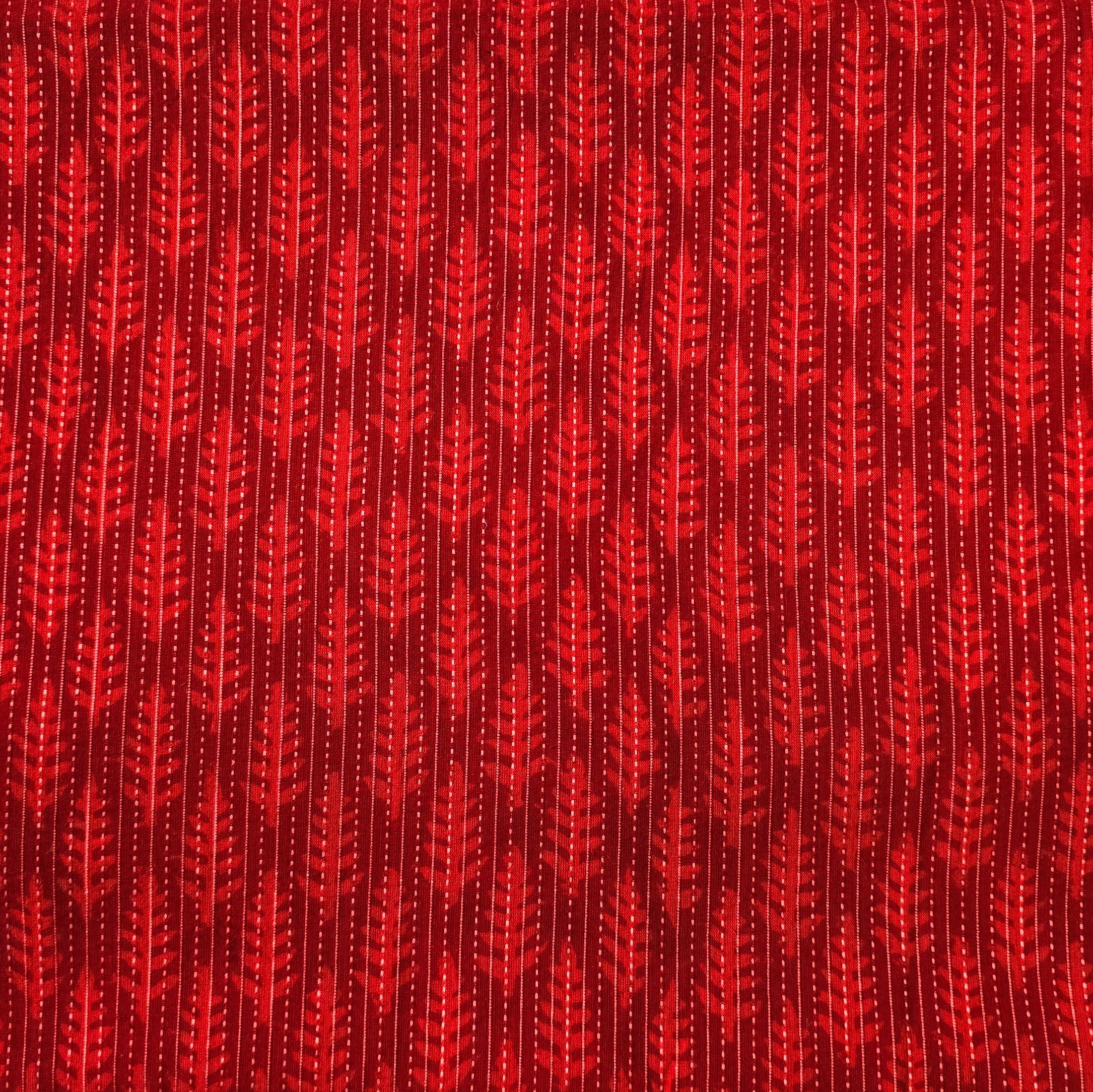 Pure Cotton Kaatha Red With Small Leaves Motif Hand Woven Fabric ...