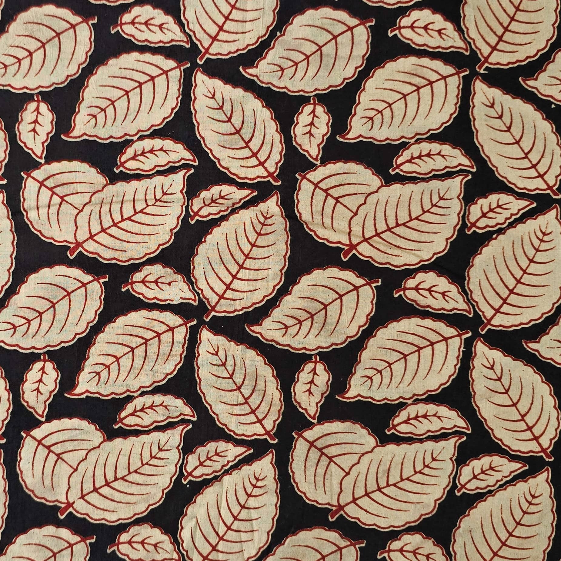 Pure Cotton Kalamkari Black Leaves Motif screen Print Fabric – Sanskruti