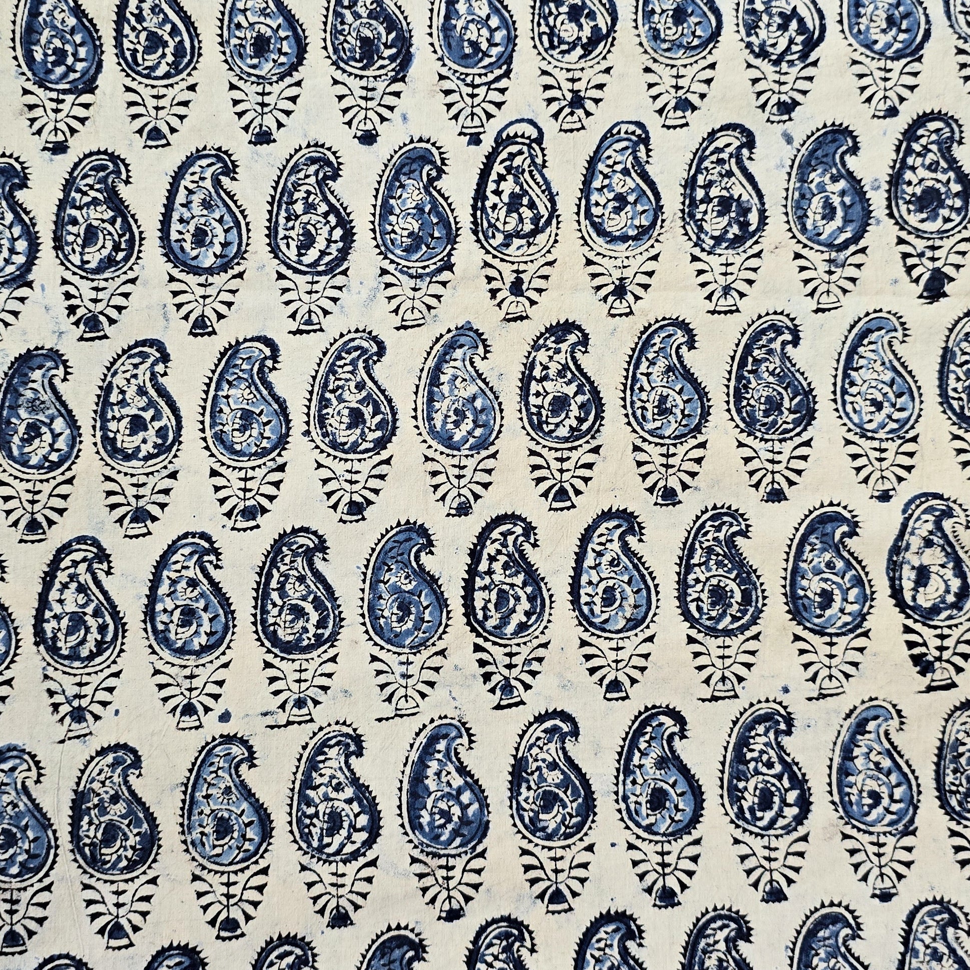 Pure Cotton Kalamkari Cream With Blue Motif Hand Block Print Fabric ...