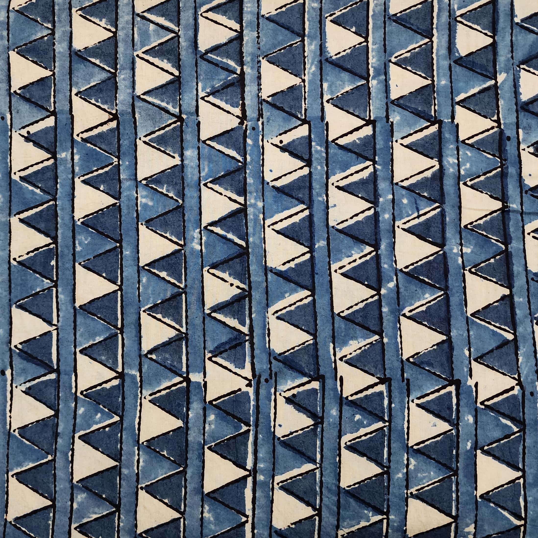Pure Cotton Kalamkari Cream With Light Blue With Dark Blue Triangle Bo ...
