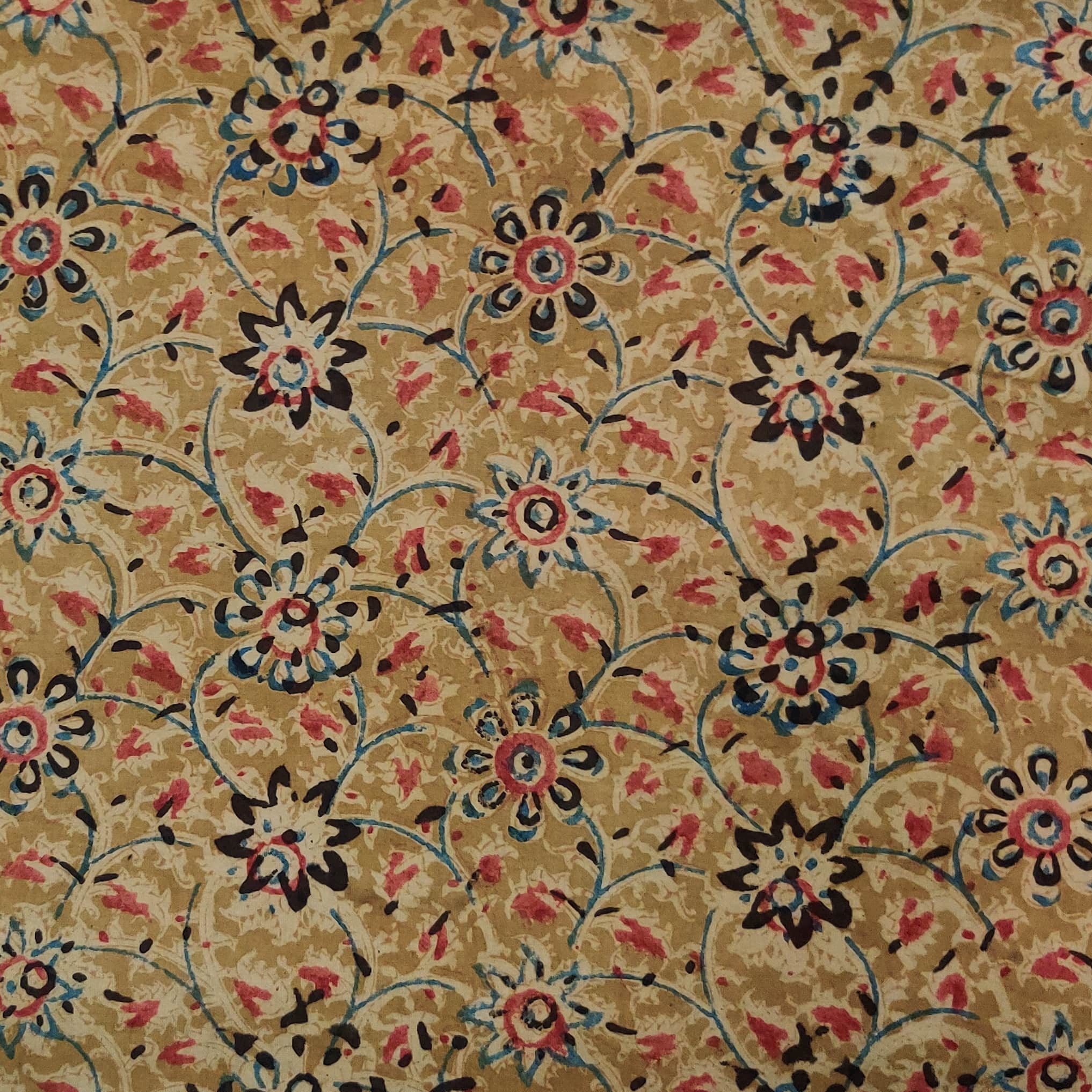 Pre-cut 1 meter Pure Cotton Kalamkari Dull Mustard With Floral Jaal Ha ...