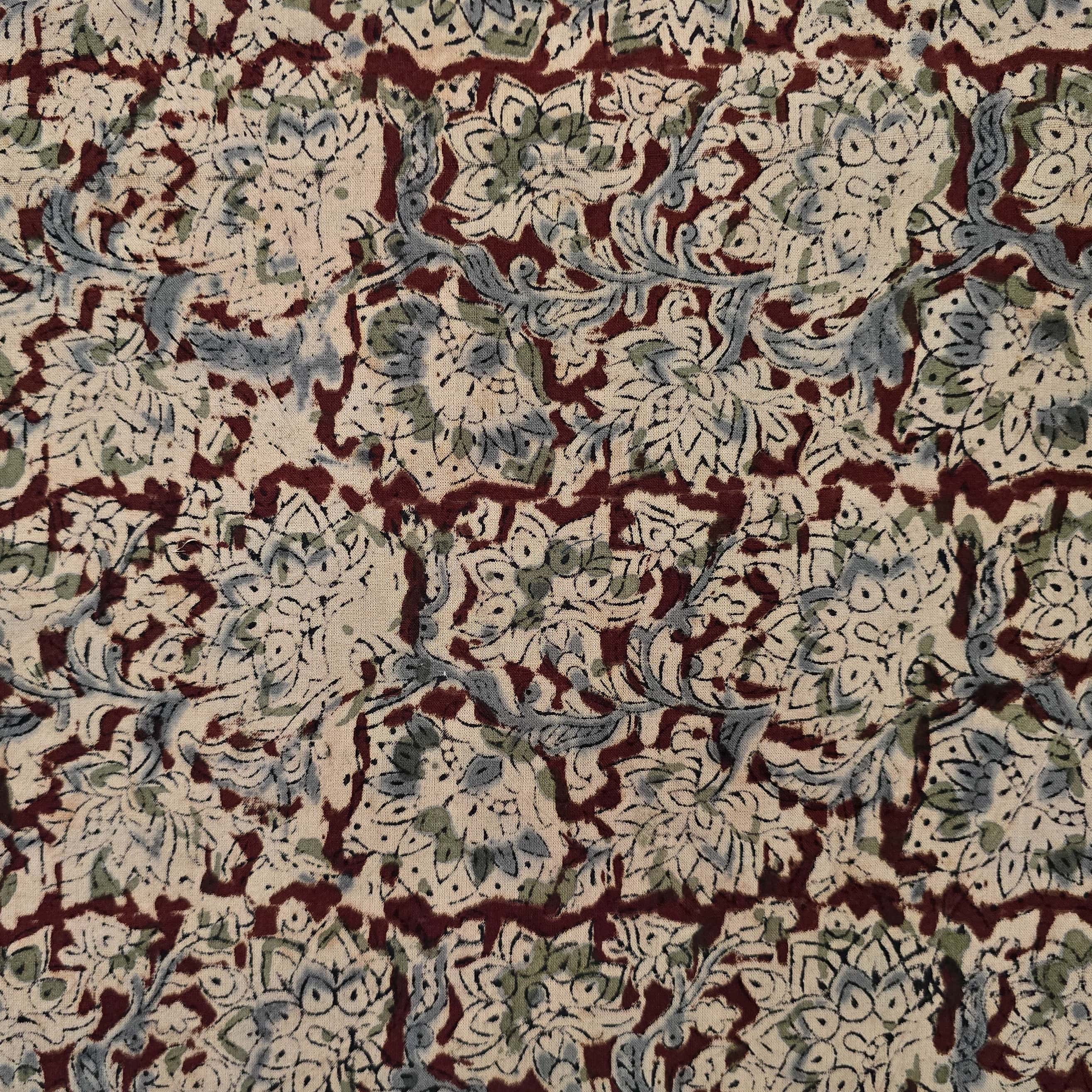 Pure Cotton Kalamkari Maroon With Cream And Grey Jungle Flower Jaal Ha ...