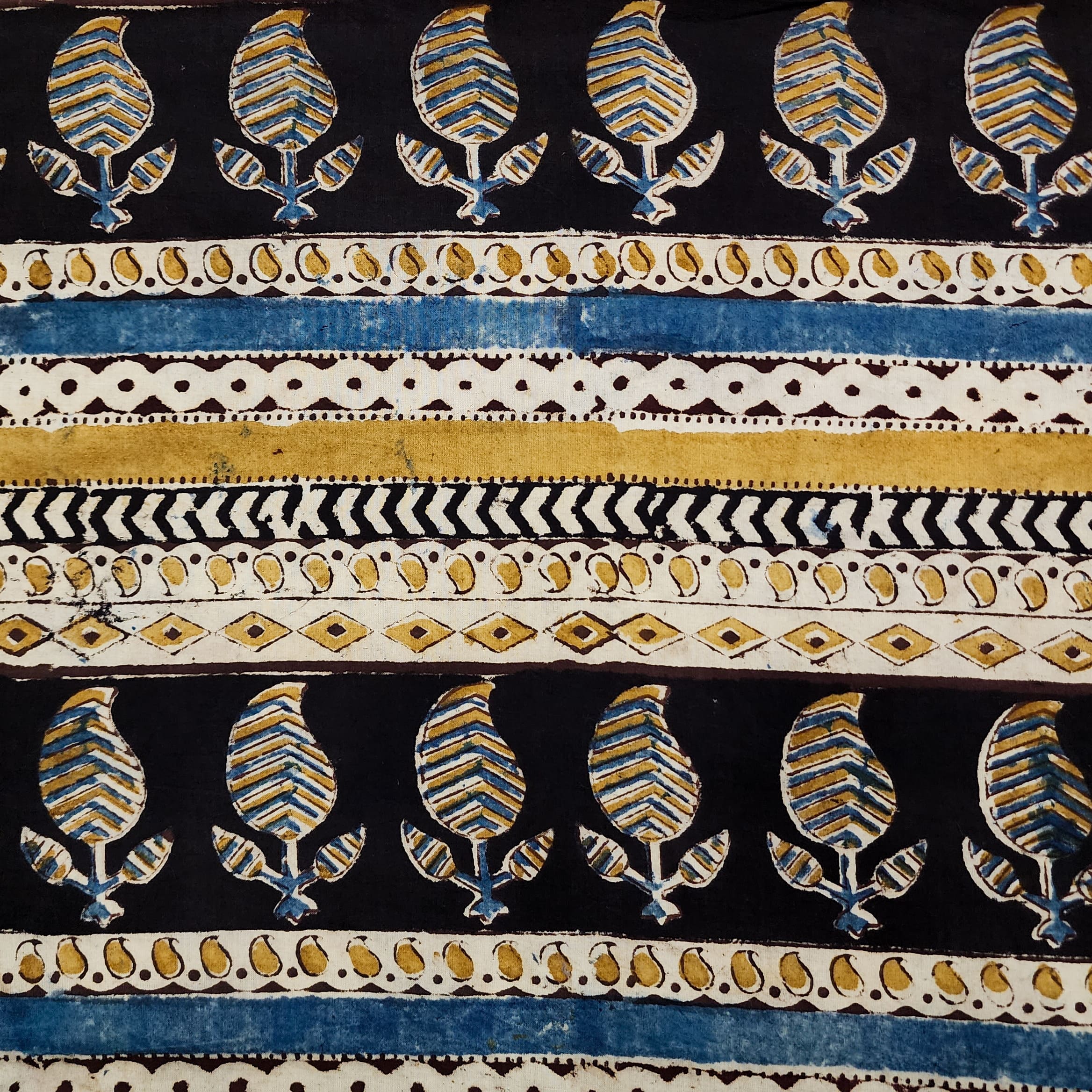 Pure Cotton Kalamkari Mustard With Black Big Kairi Border Hand Block P ...