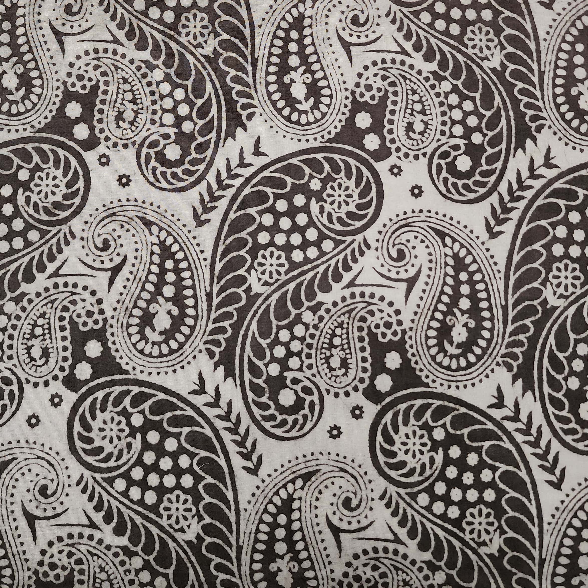 Pure Cotton Dabu Grey With White Mahindi Design Hand Block Print Fabri ...
