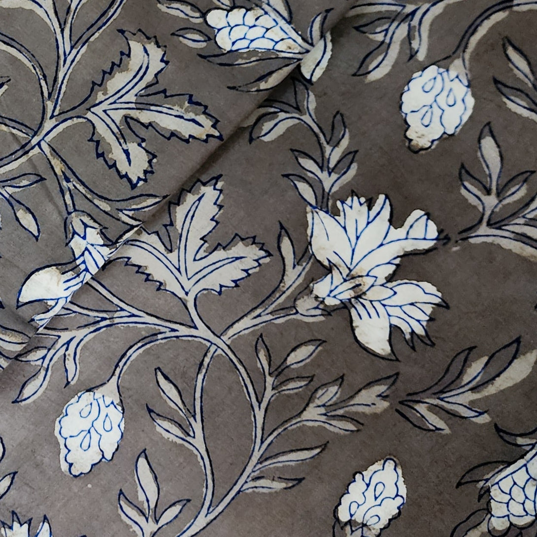 Pure Cotton Kashish Indigo Lily Flower Jaal Hand Block Print Fabric ...