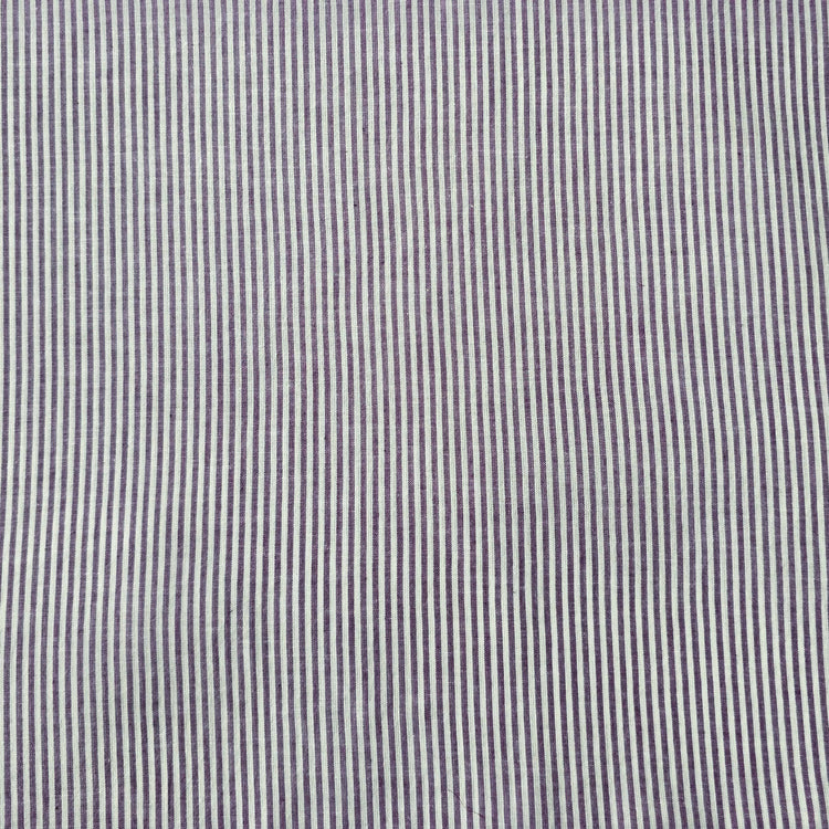 (PRE-CUT 1.85 METER) Pure Cotton Light Cream Purple Fine Stripes Fabri ...