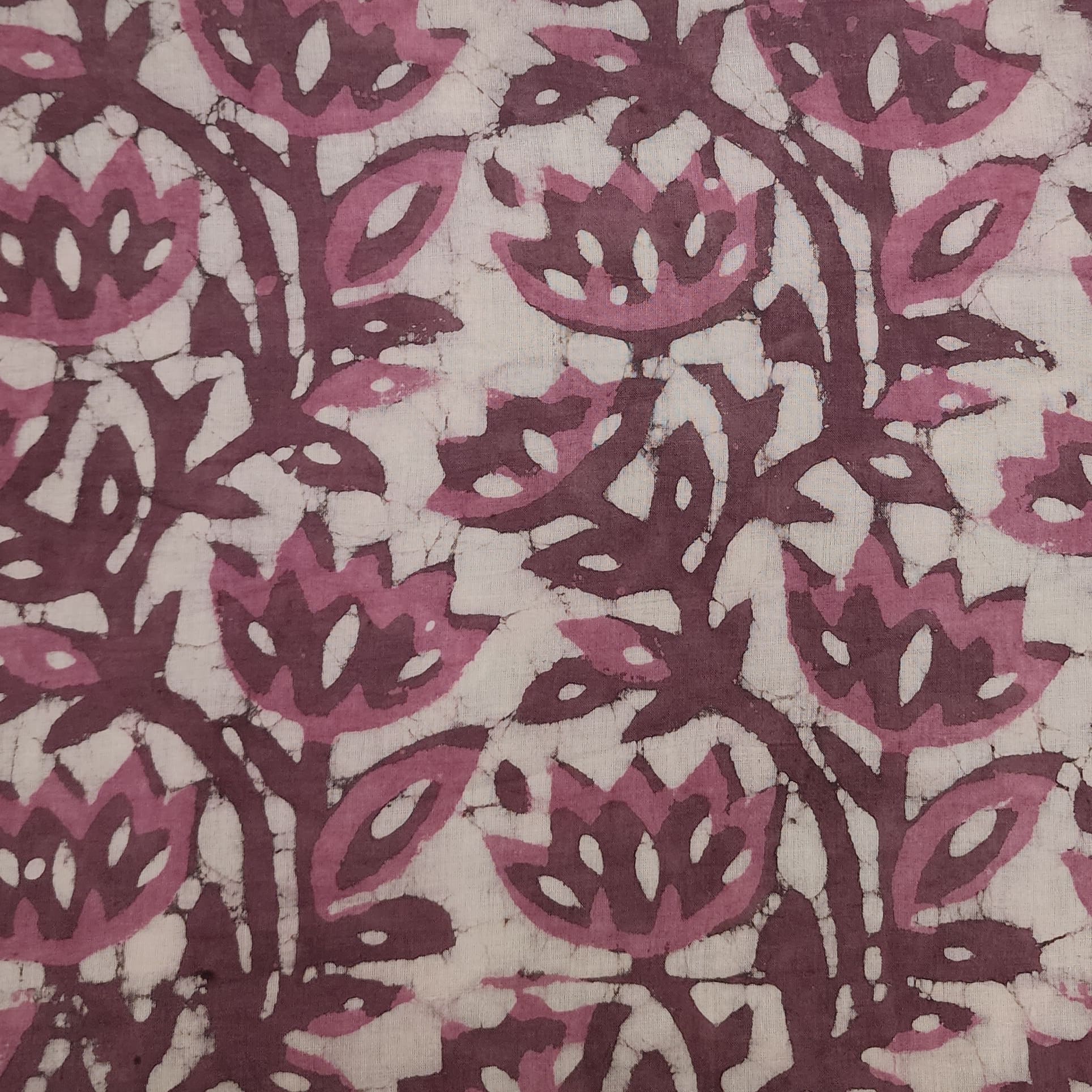 Pure Cotton Light Dabu Burgandy With Lotus Jaal Hand Block Print Fabri ...