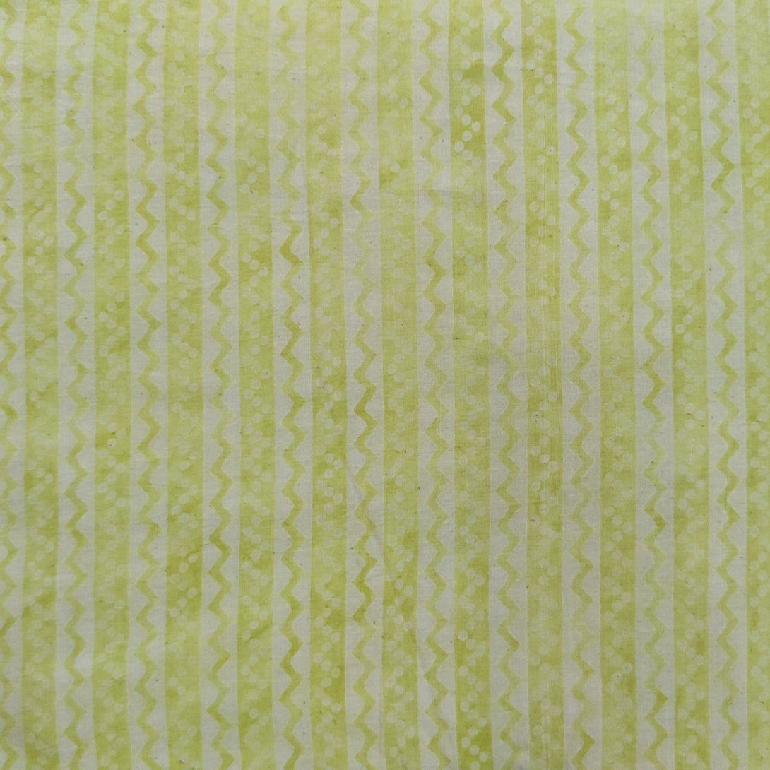 ( Pre-Cut 1.65 Meter )Pure Cotton Light Dabu With Green Border Stripes – Sanskruti