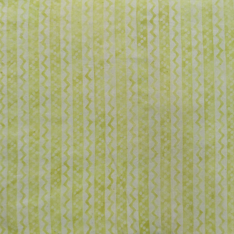 ( Pre-Cut 1.65 Meter )Pure Cotton Light Dabu With Green Border Stripes – Sanskruti