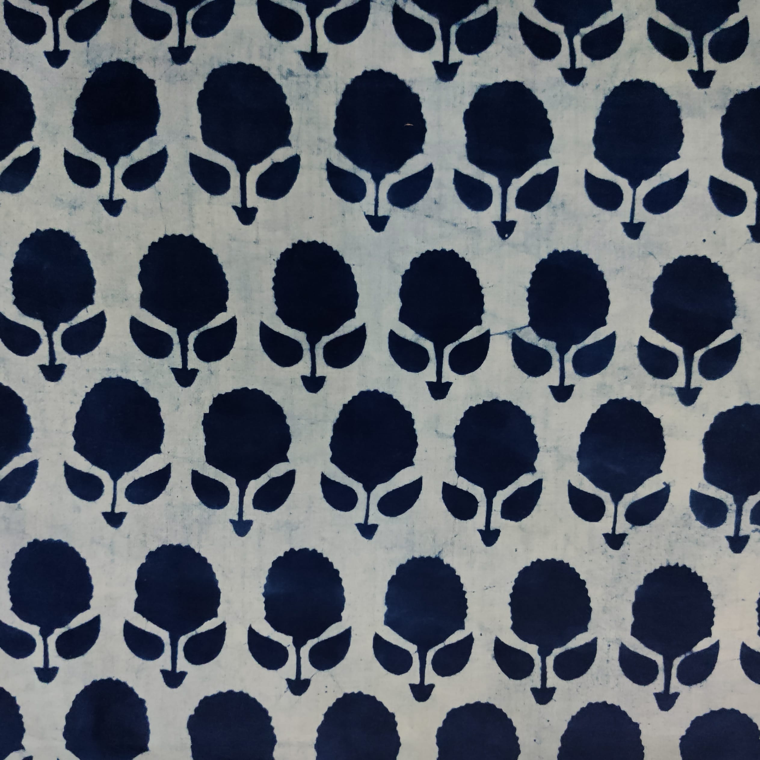 ( Pre-Cut 0.80 Meter ) Pure Cotton Light Indigo With Dark Indigo Flowe ...