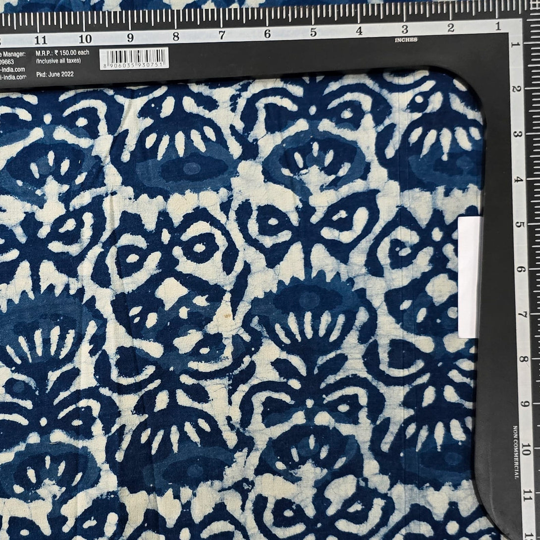 Pure Cotton Indigo With Lotus All Over Hand Block Print Fabric – Sanskruti