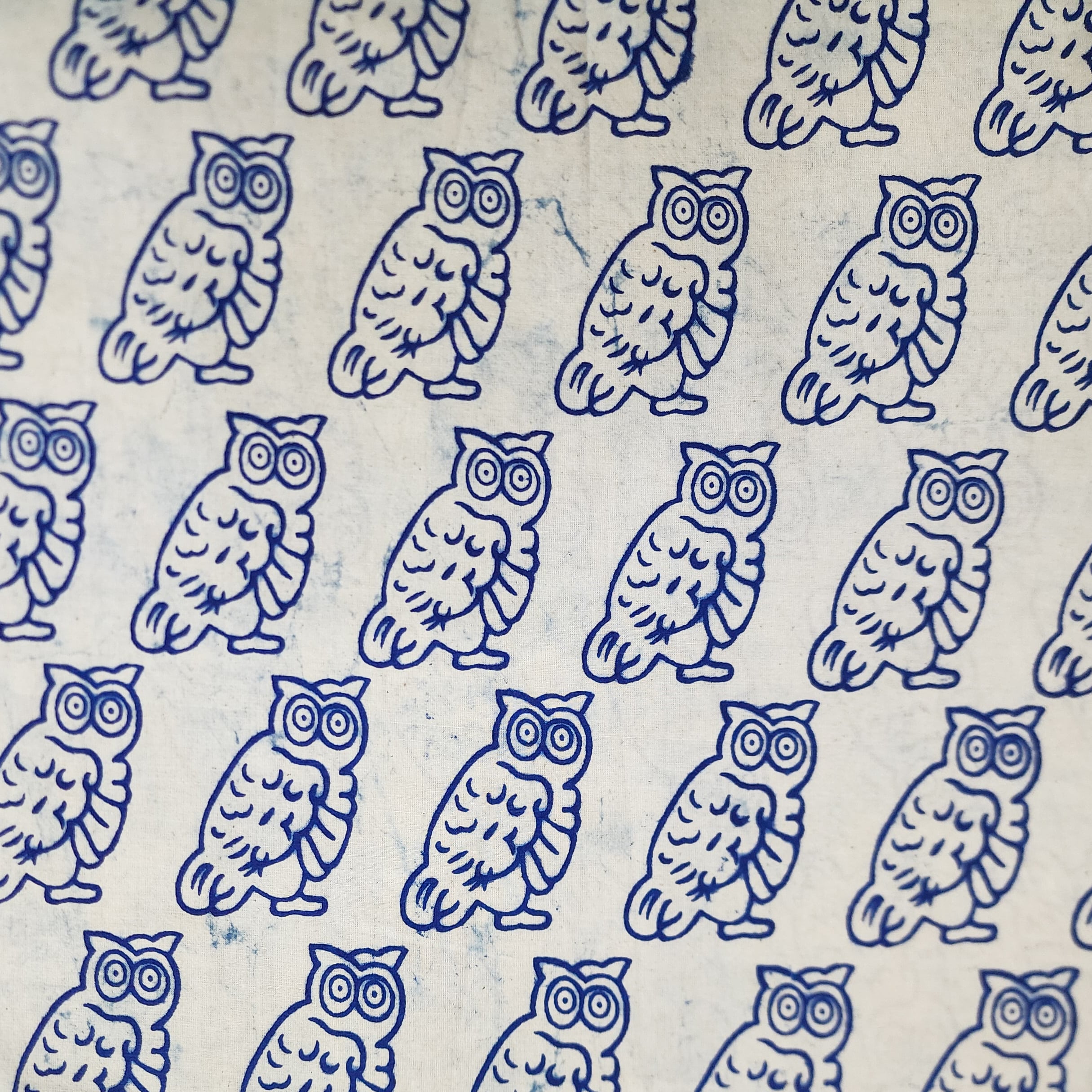 Pure Cotton Light Indigo With Owls Hand Block Print Fabric – Sanskruti