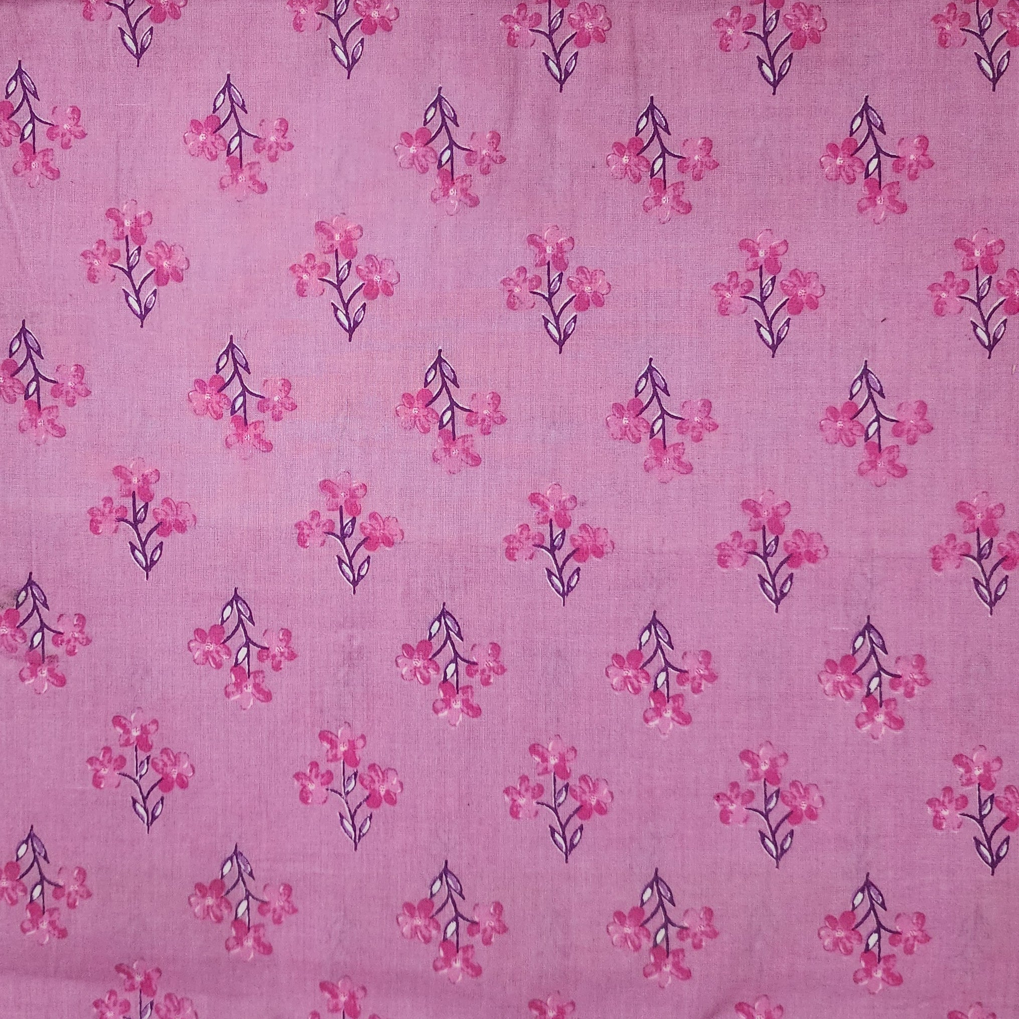 Pure Cotton Light Pink With Dark Pink Flower Plant Motif Screen Print ...