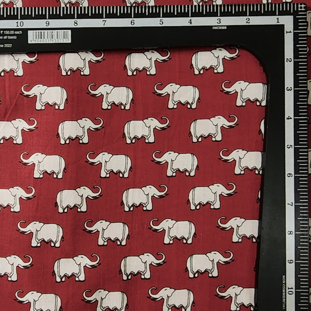 Pure Cotton Maroon With Elephants Screen Print Fabric – Sanskruti